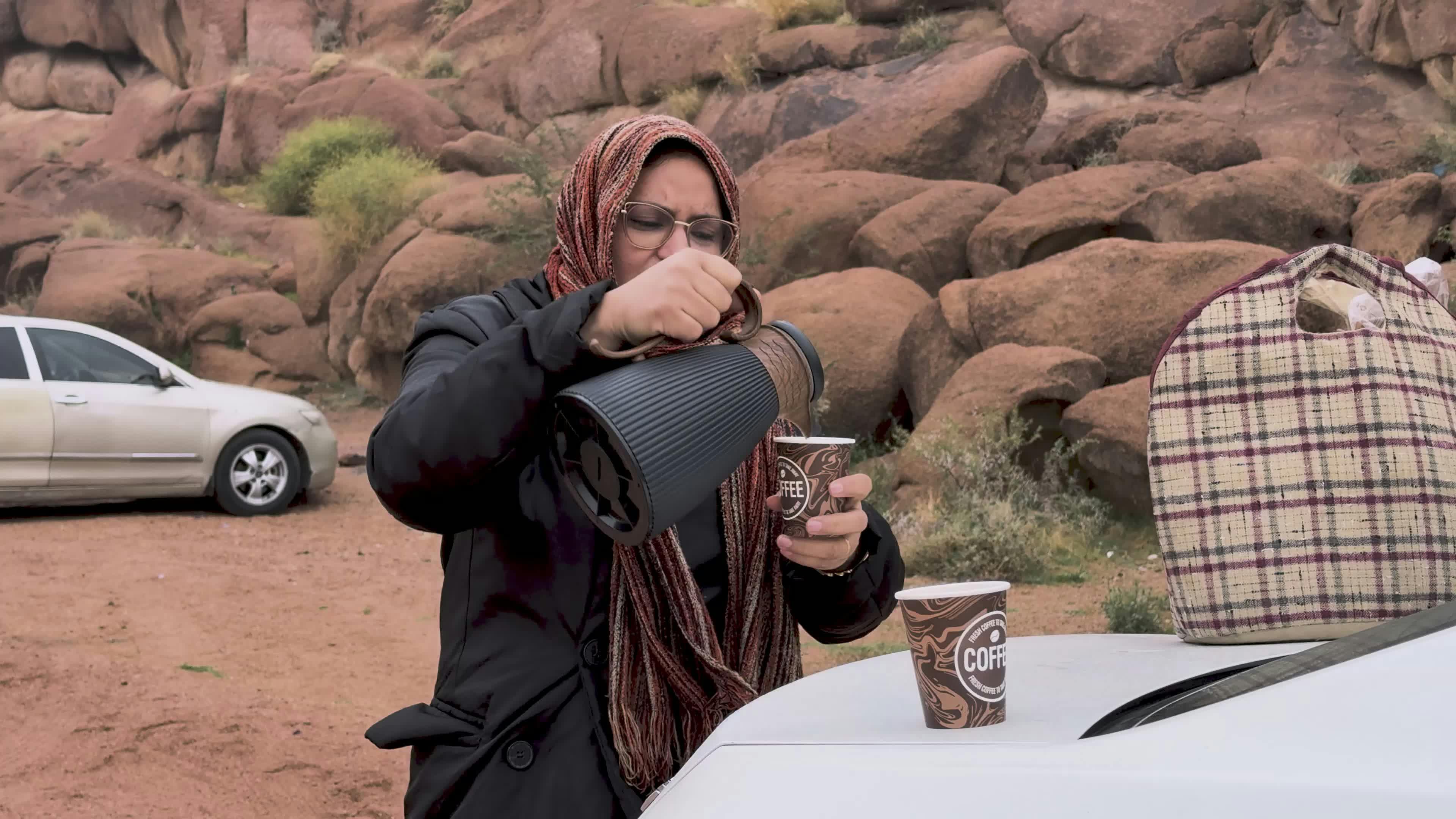 Outdoor Coffee Break Amidst Rocky Terrain Free Stock Video Footage ...