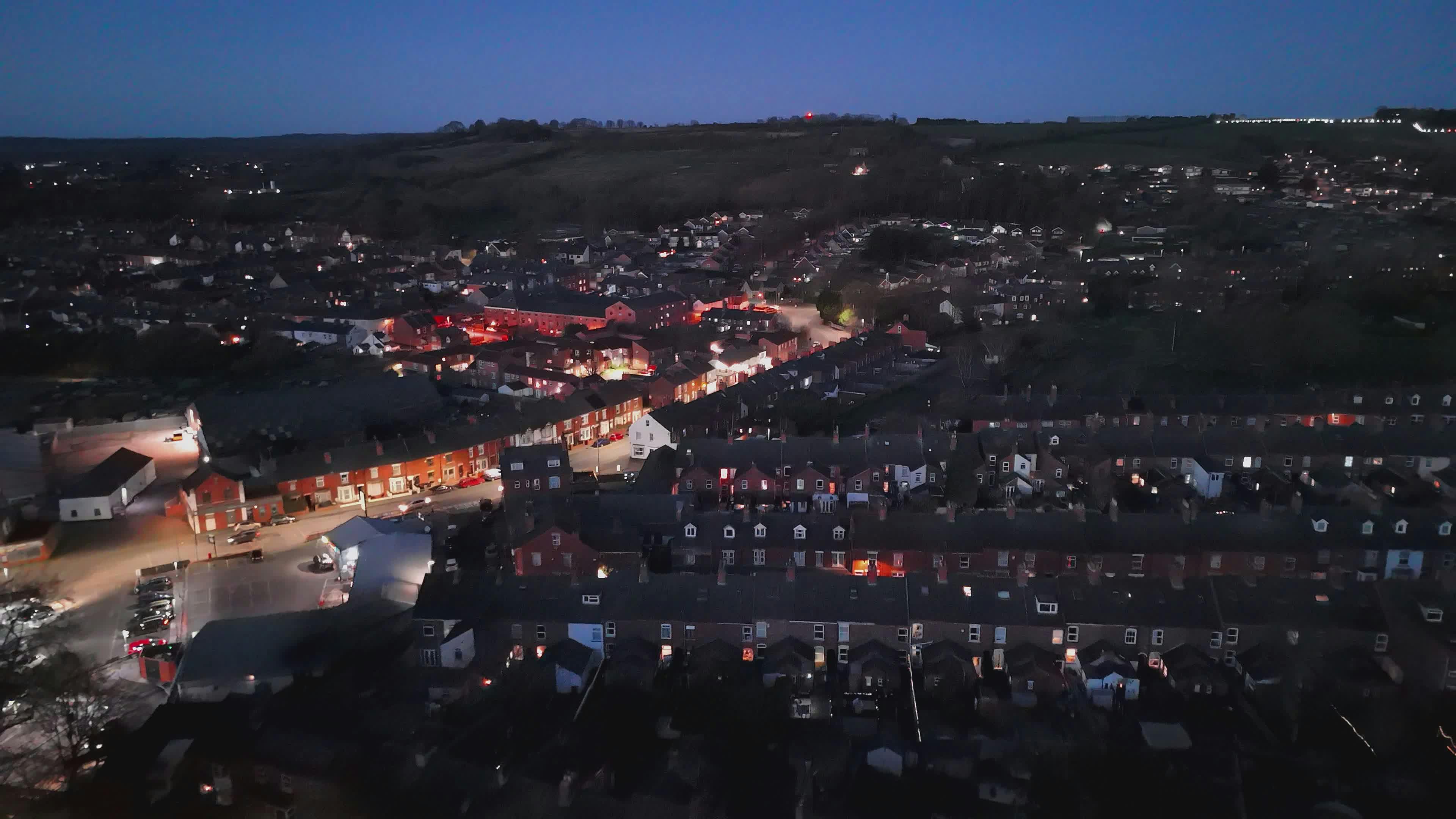 Aerial Night View of Small Town with Illuminated Streets Free Stock ...