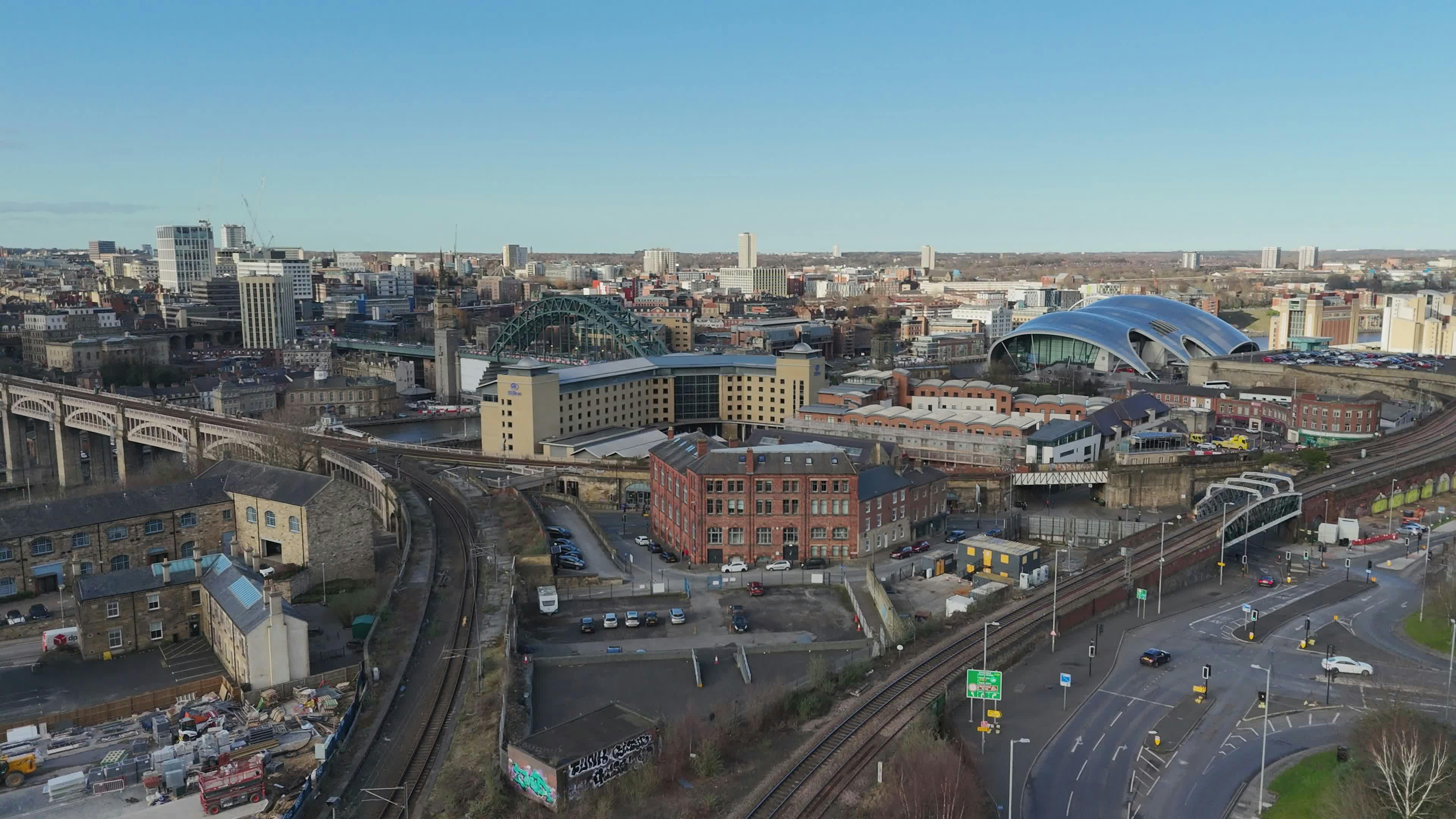 Aerial View of Newcastle Cityscape with Landmarks Free Stock Video ...