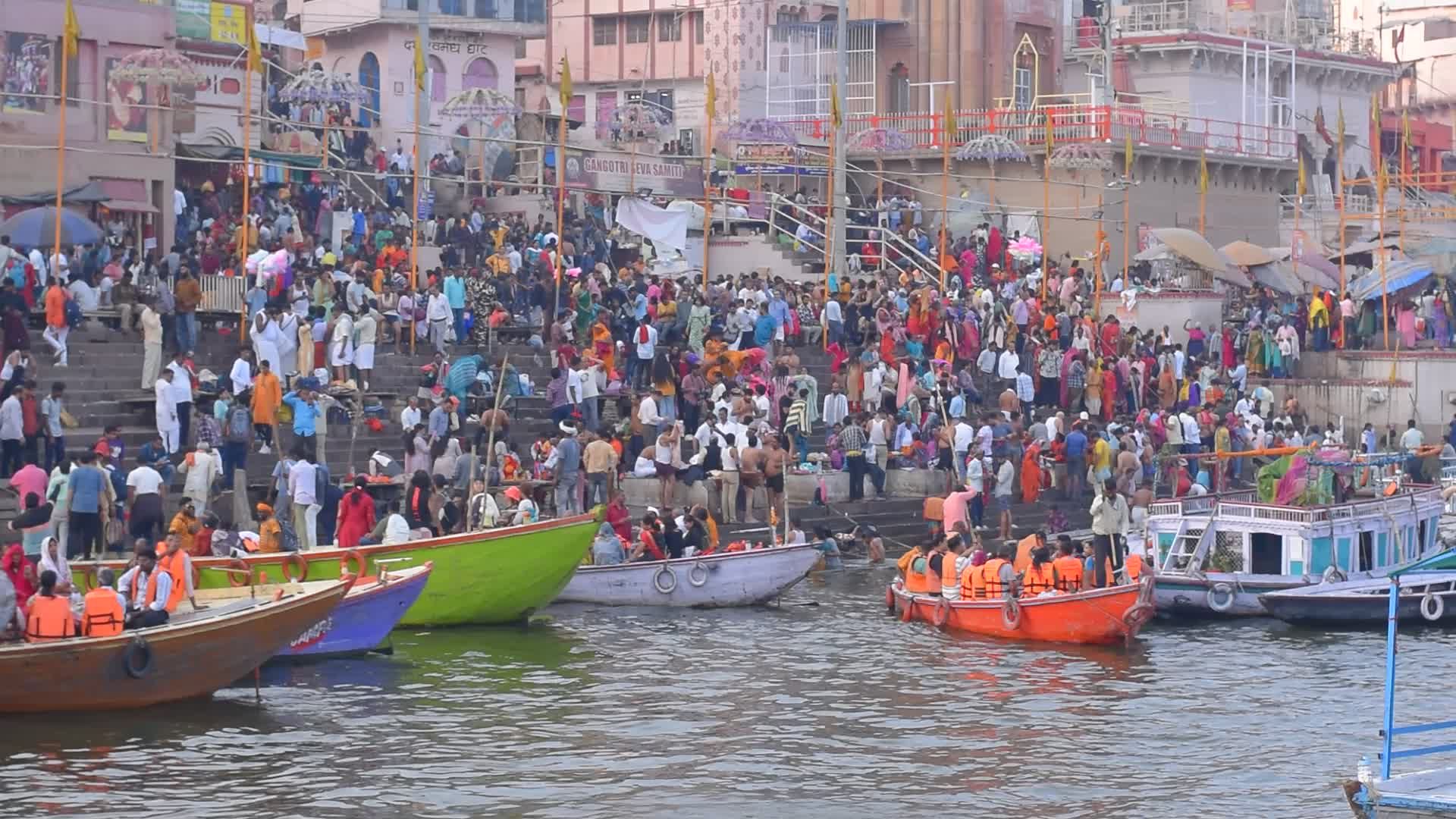 Crowded Ghats of Varanasi on Ganges River Free Stock Video Footage ...