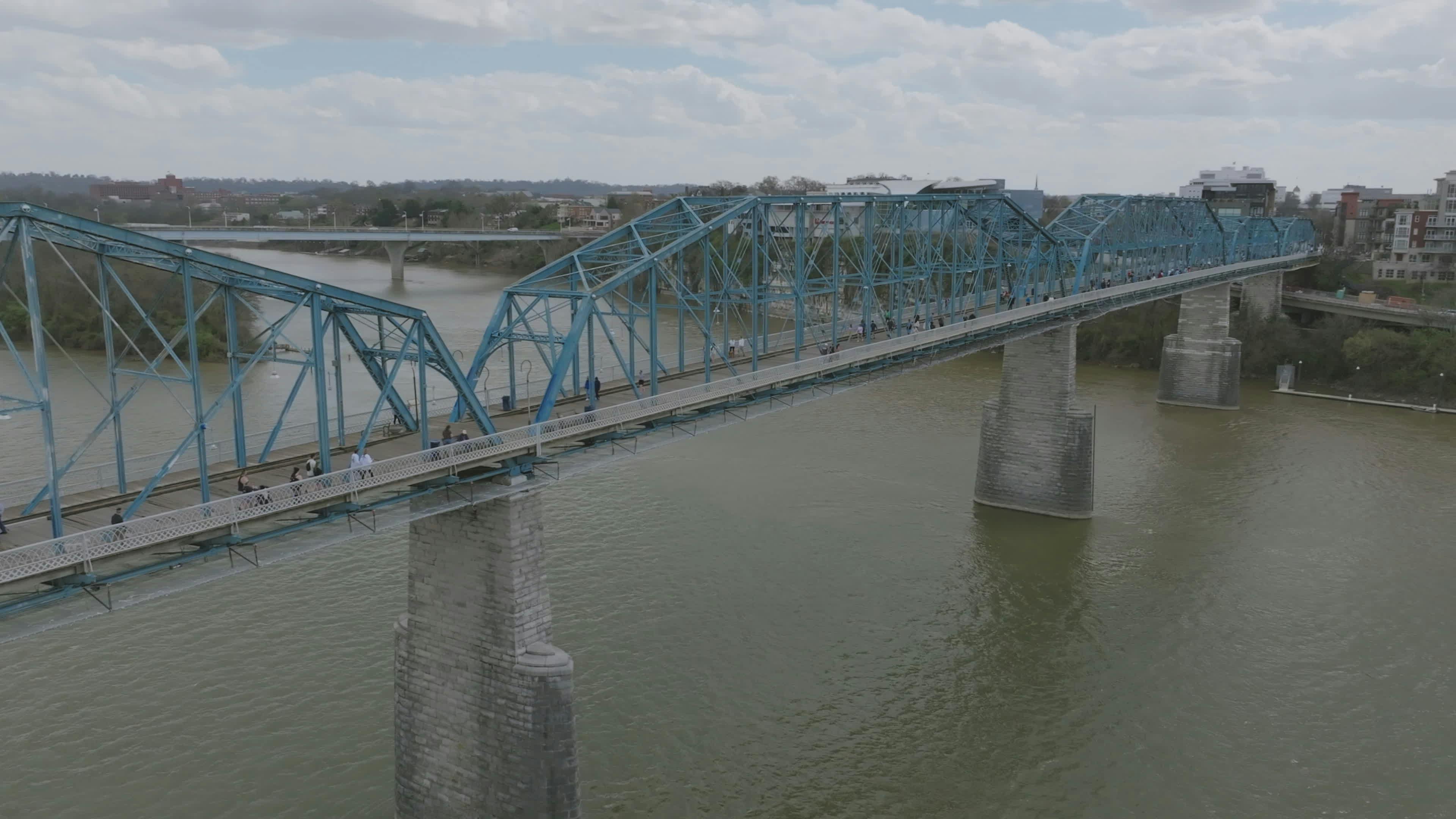 Aerial View of Iconic Blue Steel Bridge Free Stock Video Footage ...