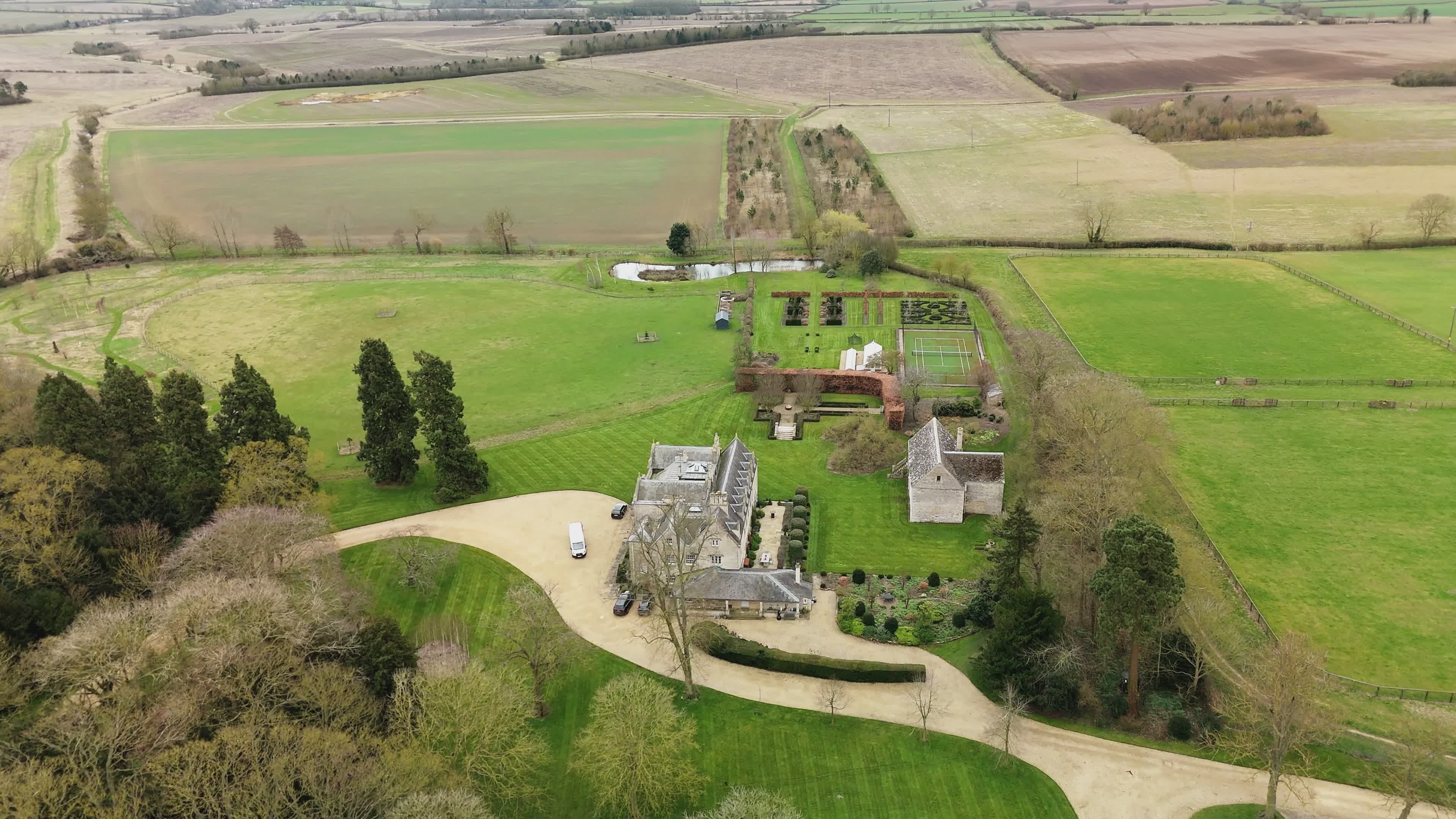 Aerial View of a Spacious Countryside Estate Free Stock Video Footage ...