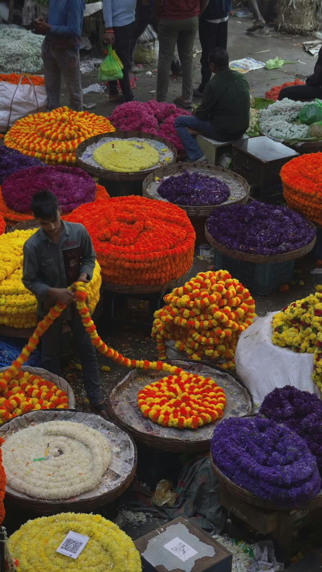 Pemandangan Pasar Bunga India Yang Semarak · Video Stok Gratis