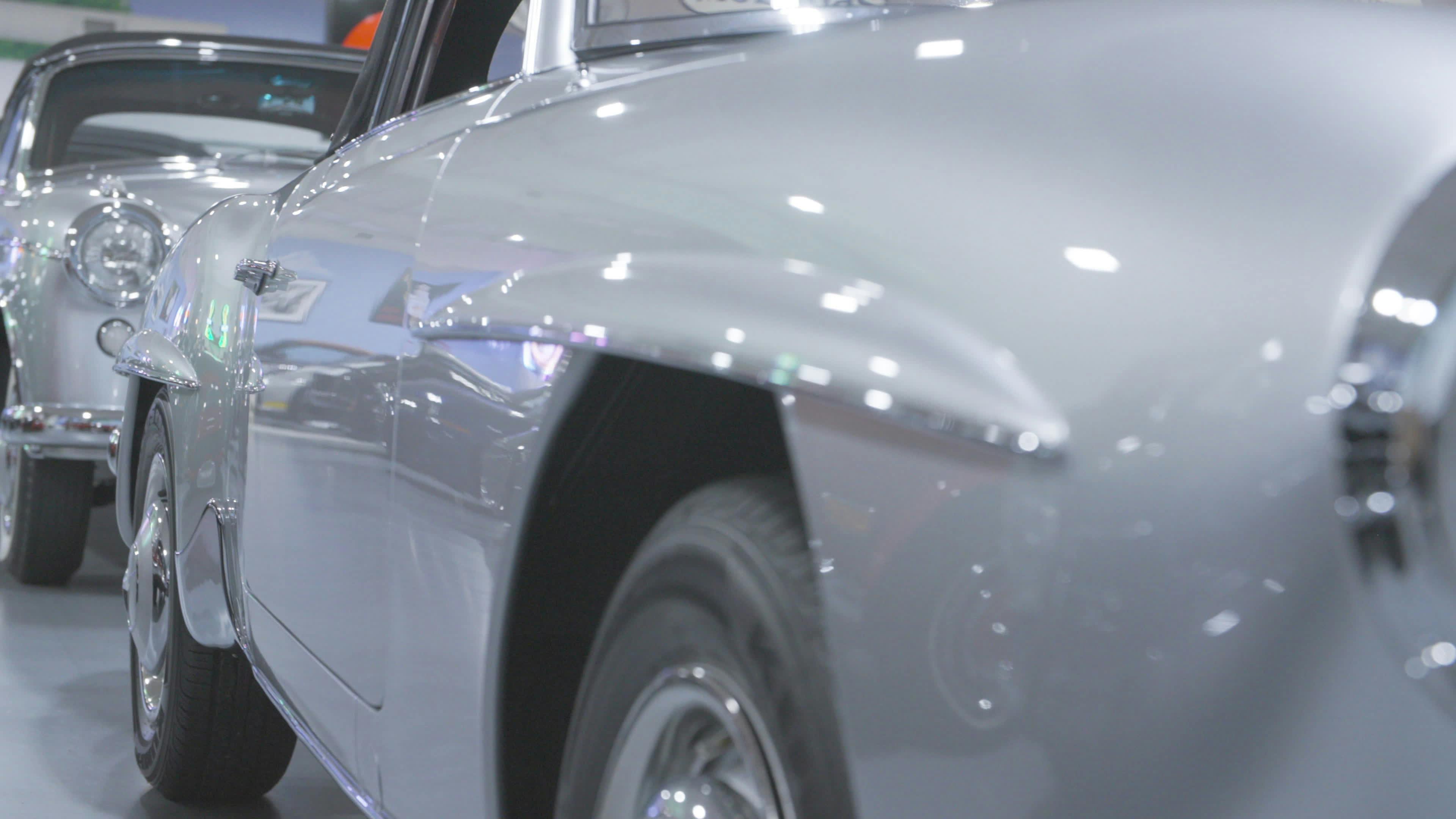 Close-Up of Silver Vintage Cars at Exhibition Free Stock Video Footage ...