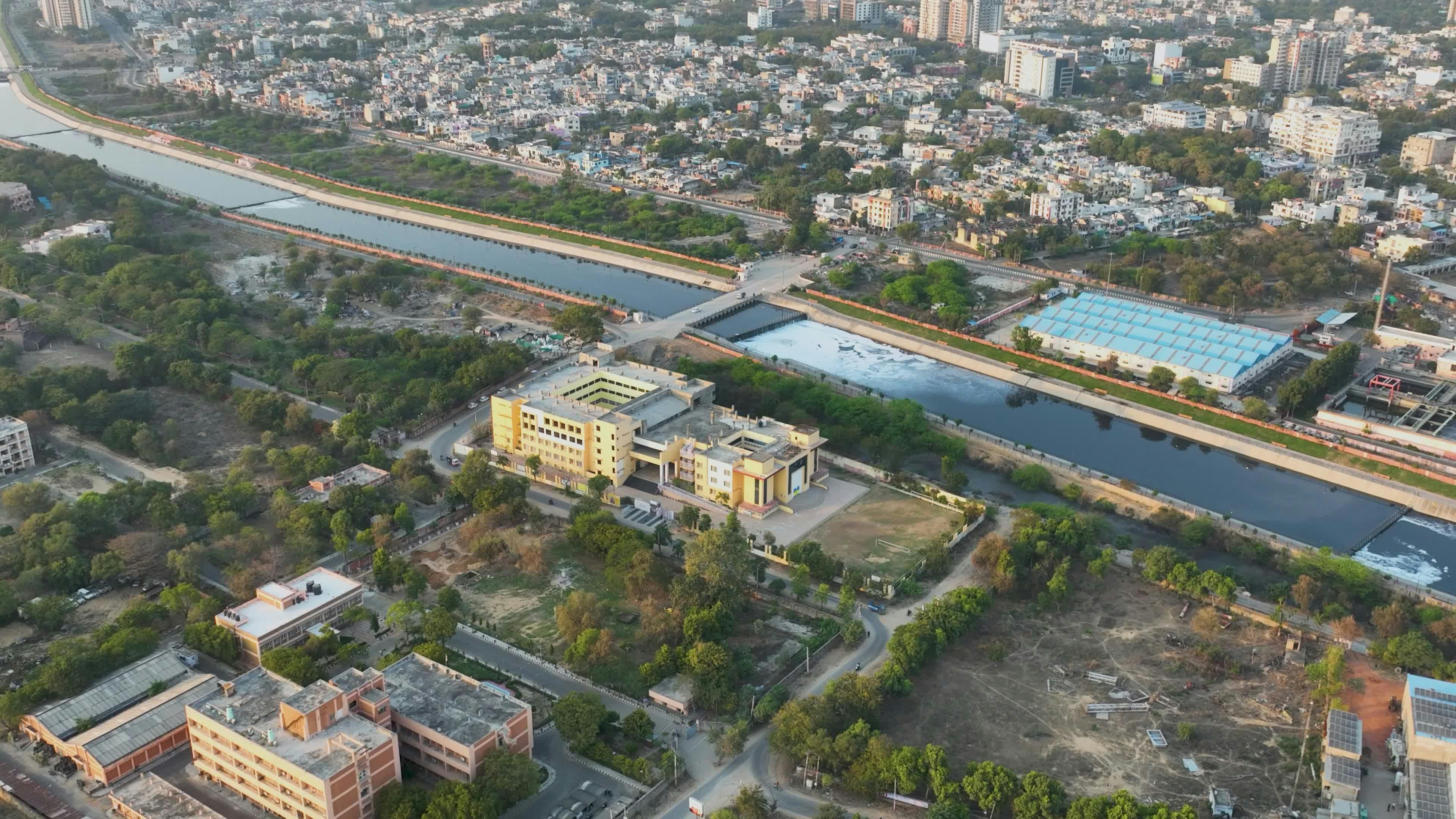 Aerial View Over Urban Landscape and River Free Stock Video Footage ...