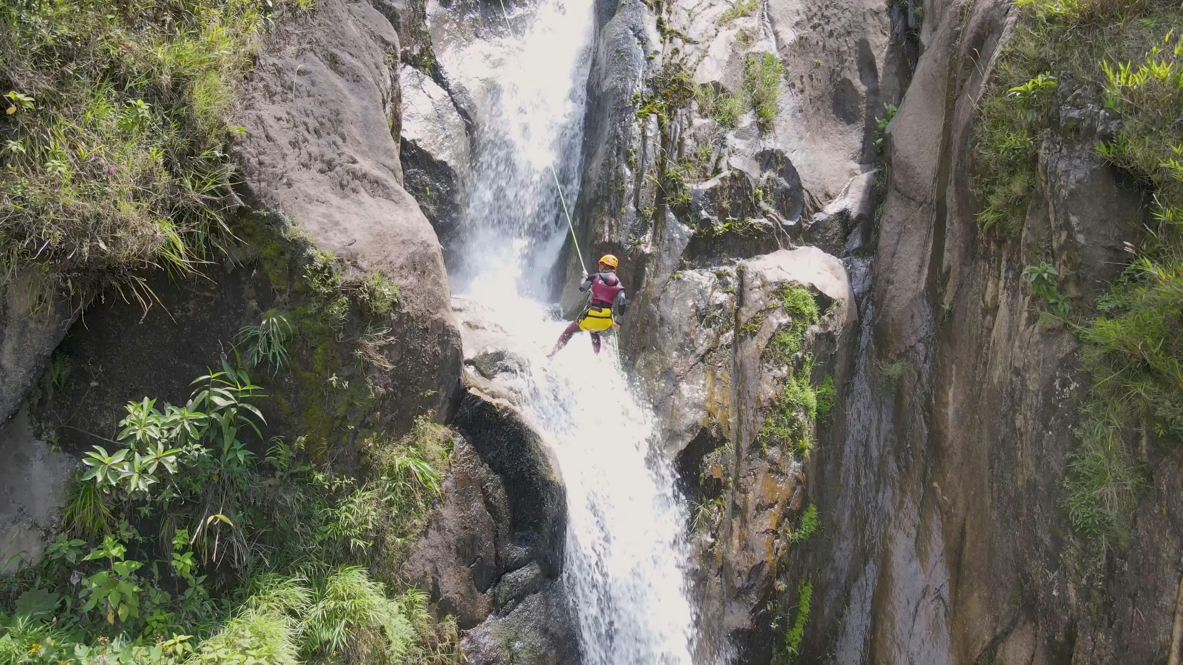 Epic Drone Shot of Waterfall Rappelling Adventure Free Stock Video ...