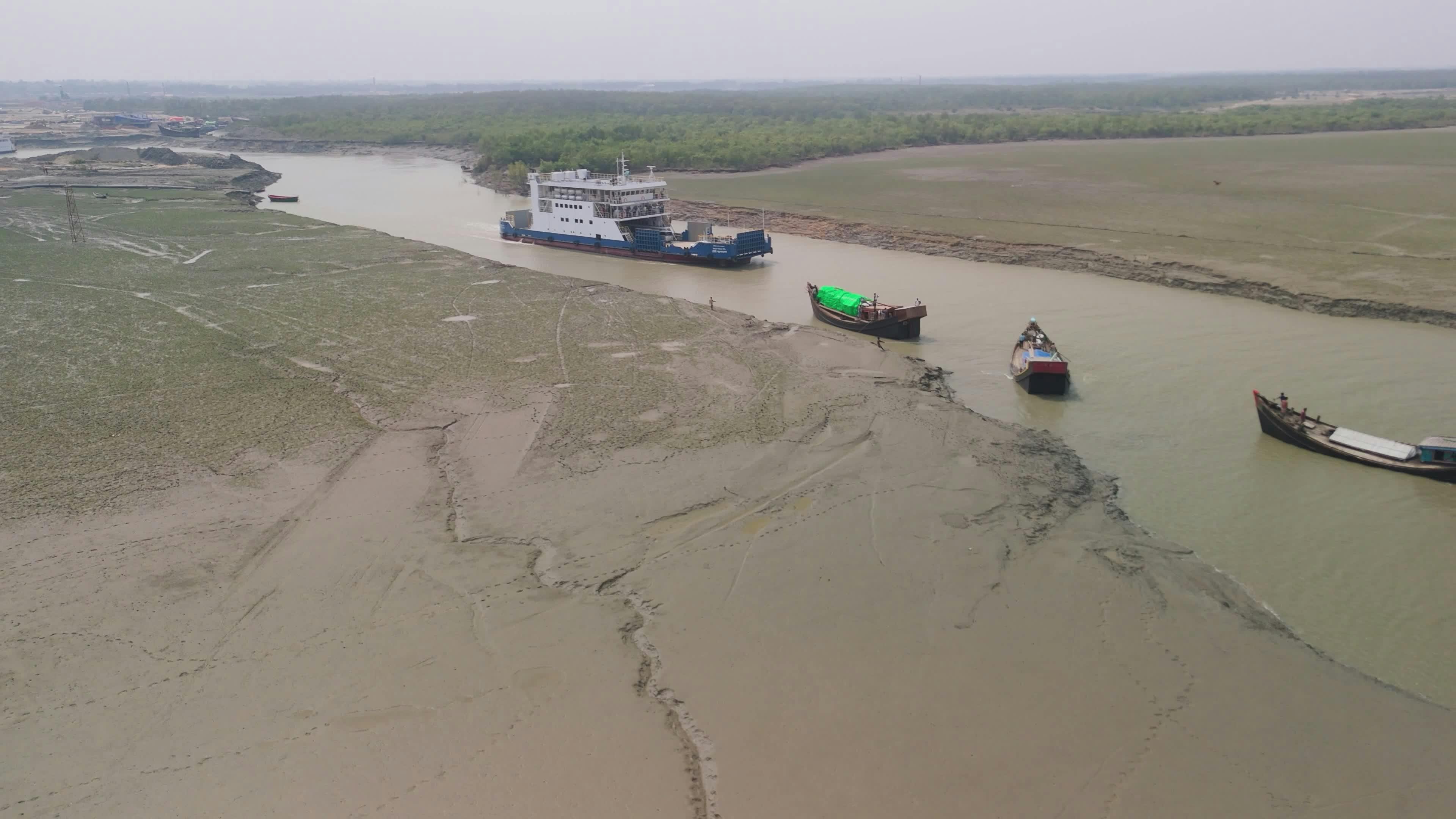 Aerial View of Ferry in Bangladesh River Free Stock Video Footage, Royalty-Free 4K & HD Video Clip