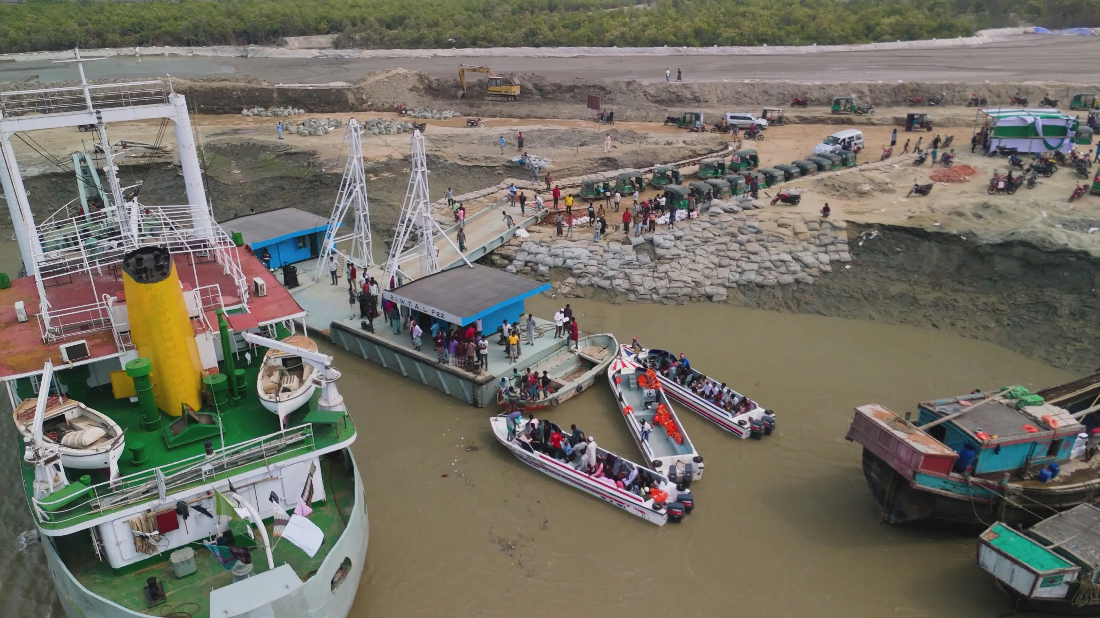 Aerial View of Bangladesh Ferry Dock Free Stock Video Footage, Royalty-Free 4K & HD Video Clip