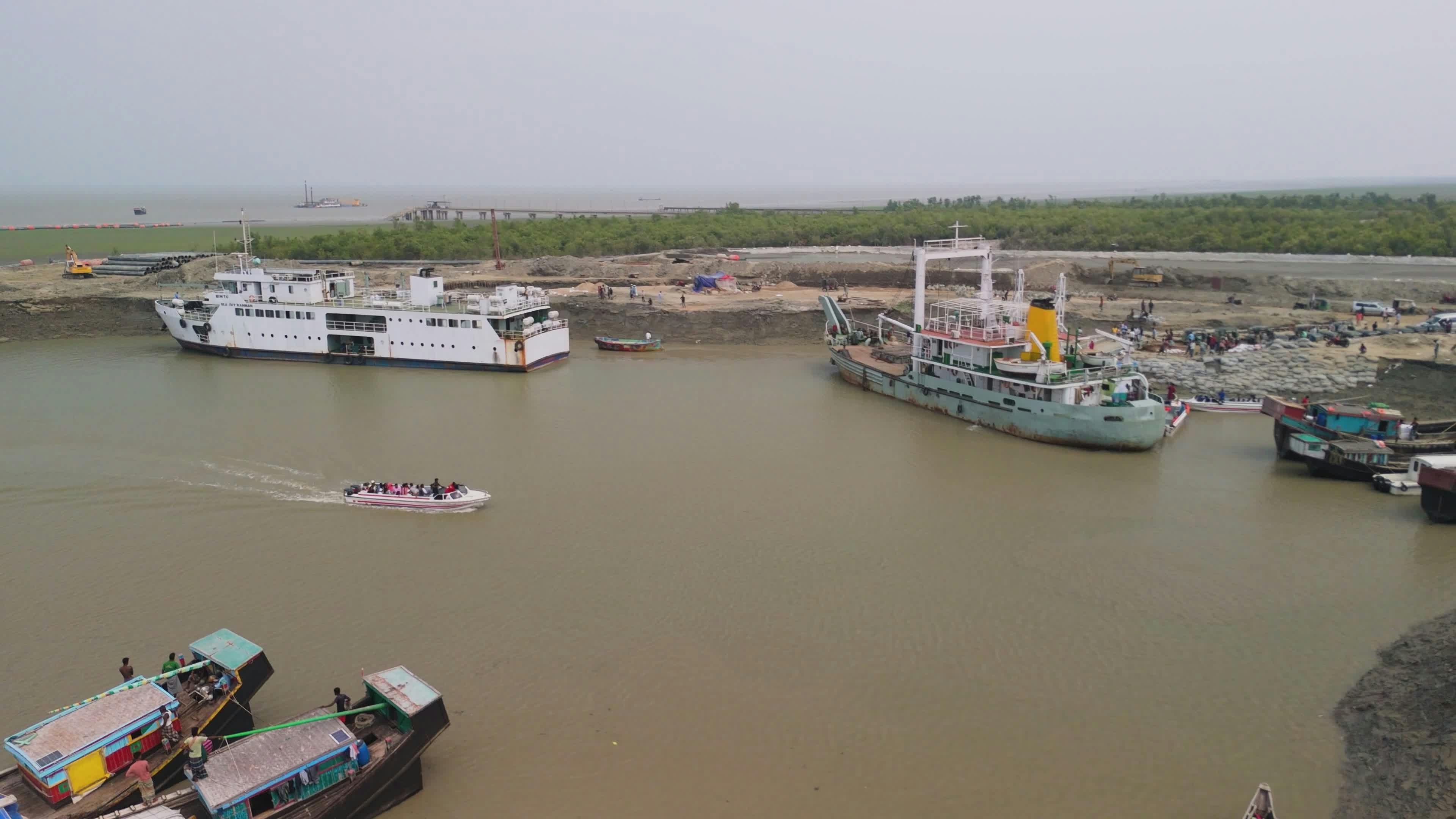 Aerial View of Ferry at Chattogram Port Free Stock Video Footage, Royalty-Free 4K & HD Video Clip