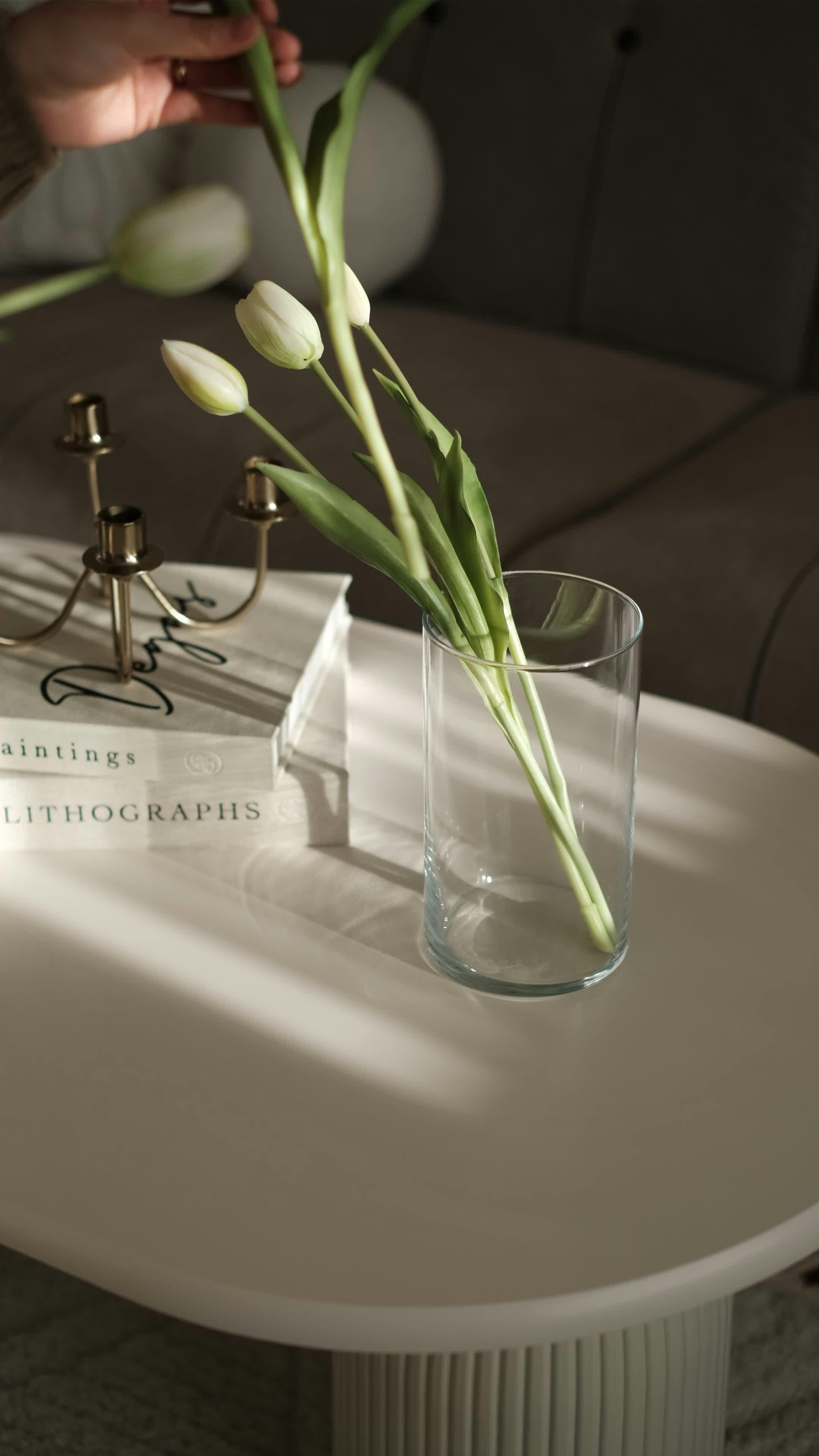Placing White Tulips in a Vase on a Coffee Table Free Stock Video ...