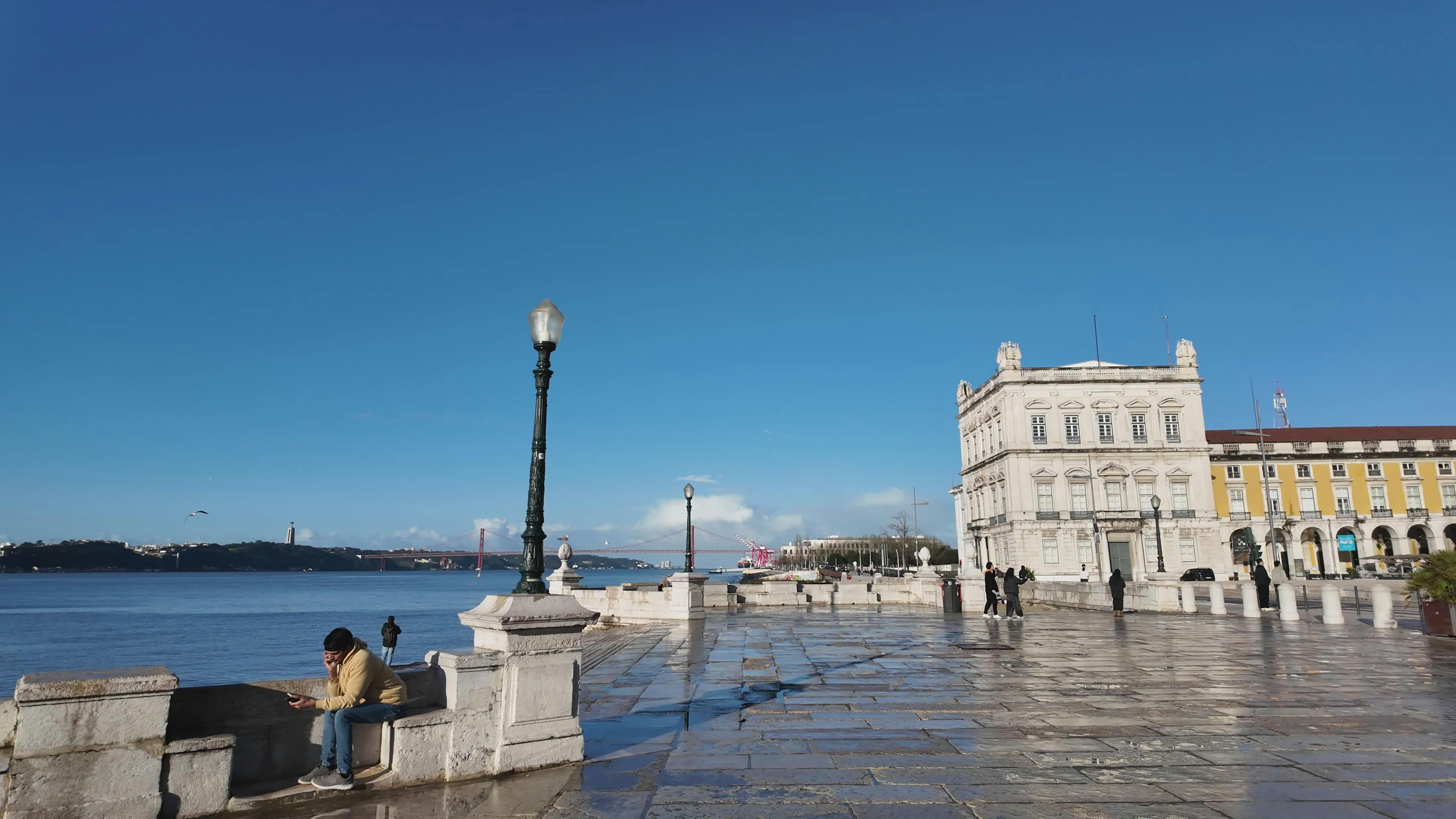 Waterfront View of Lisbon's Iconic Praça do Comércio Free Stock Video ...