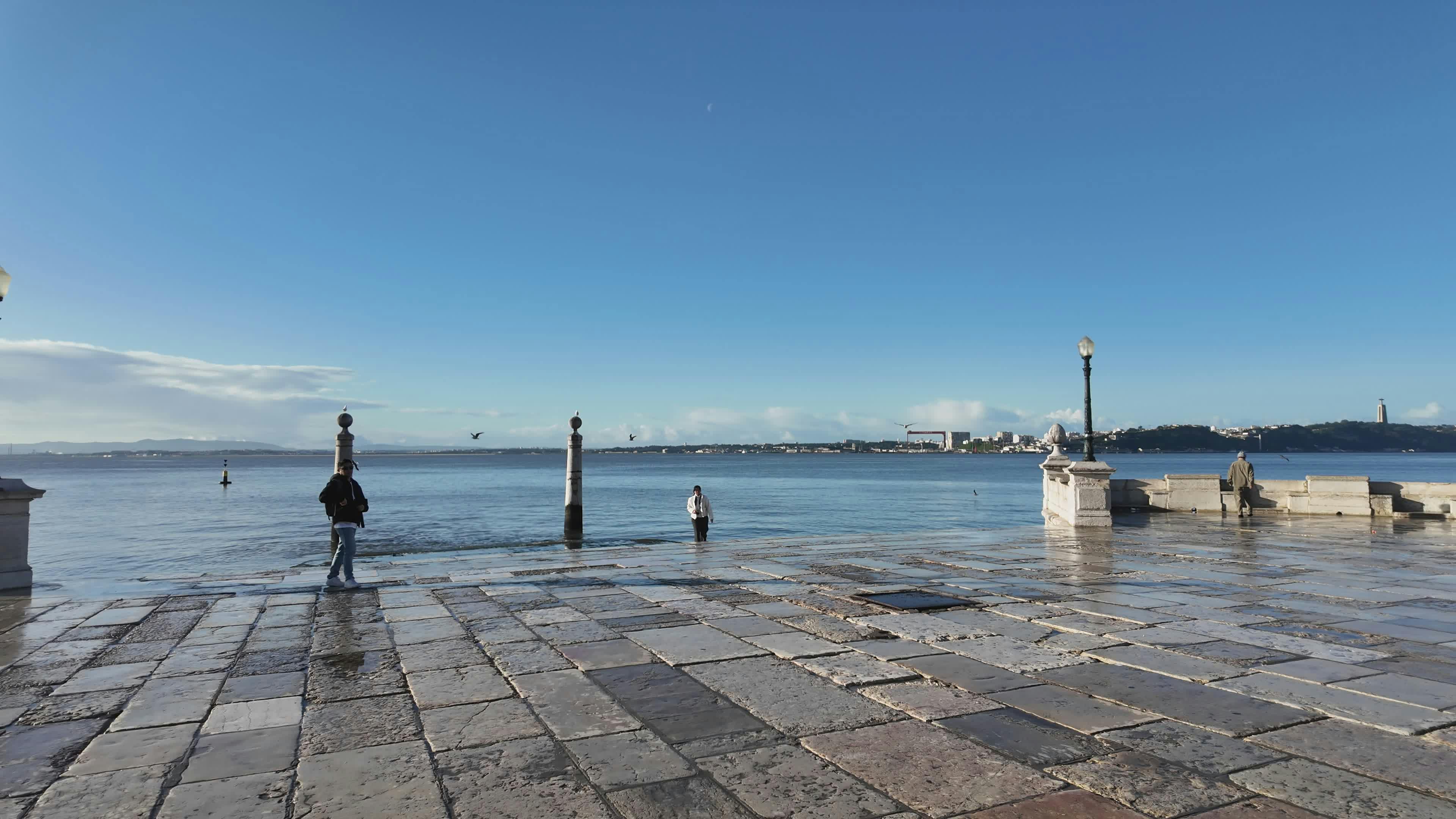 Serene Waterfront Scene at Lisbon's Tagus River Free Stock Video ...