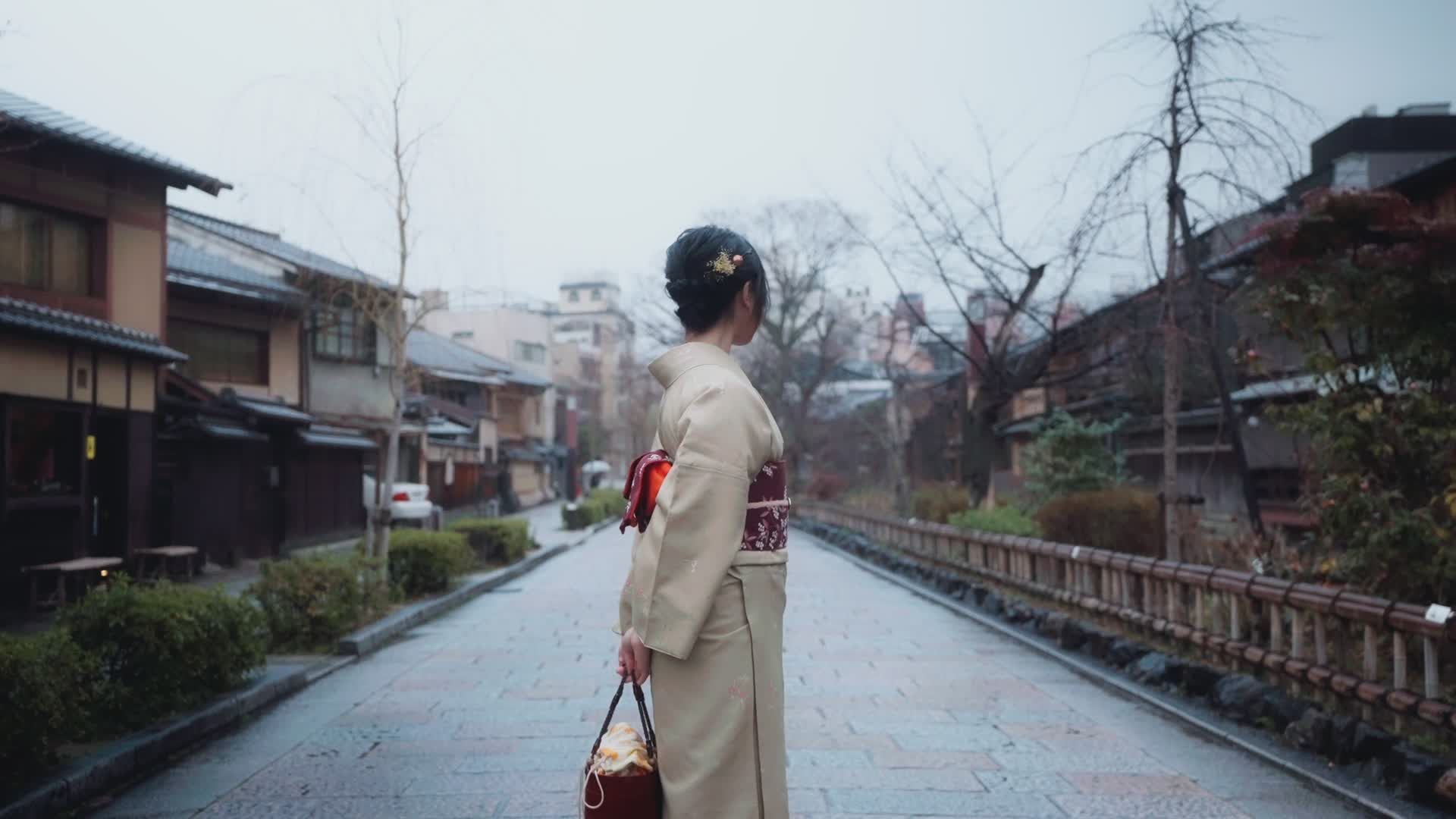 Traditional Kyoto Street Scene with Kimono-Clad People Free Stock Video ...