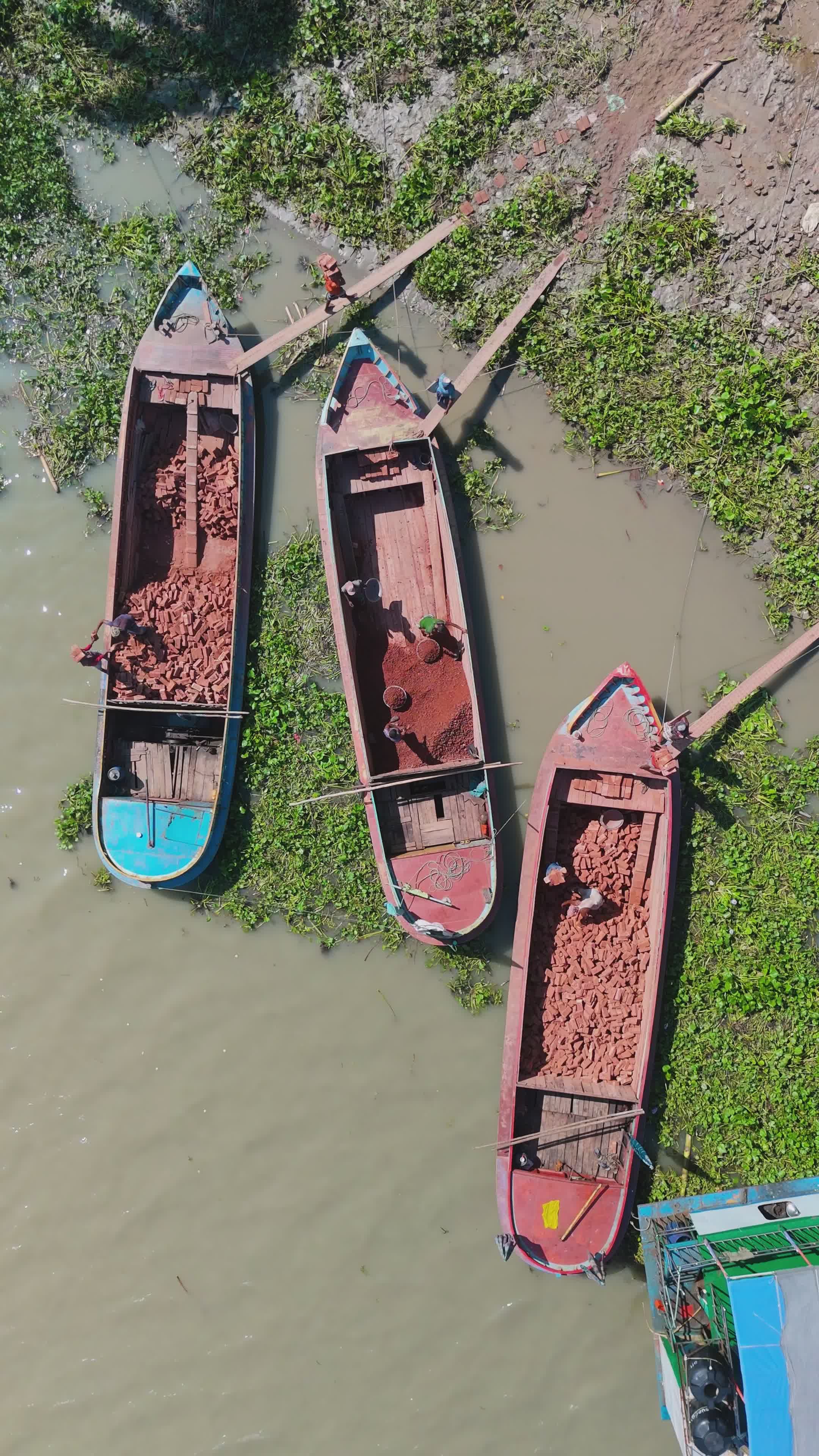 Aerial View of Boats on Riverbank in Bangladesh Free Stock Video ...