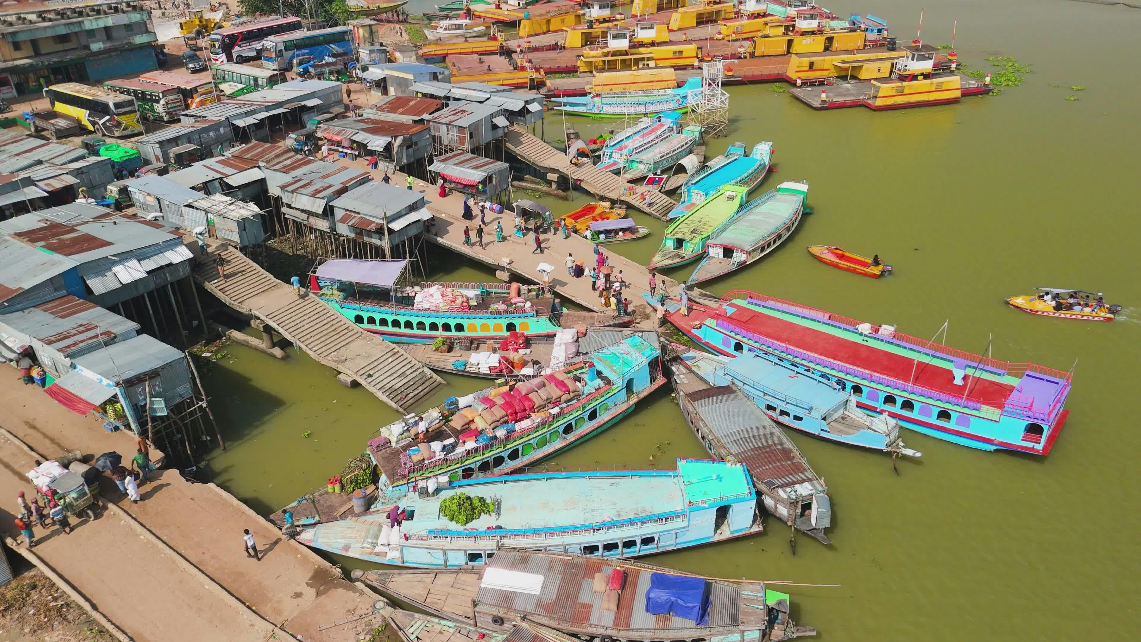 Aerial View of River Port in Kishoreganj, Bangladesh Free Stock Video Footage, Royalty-Free 4K ...