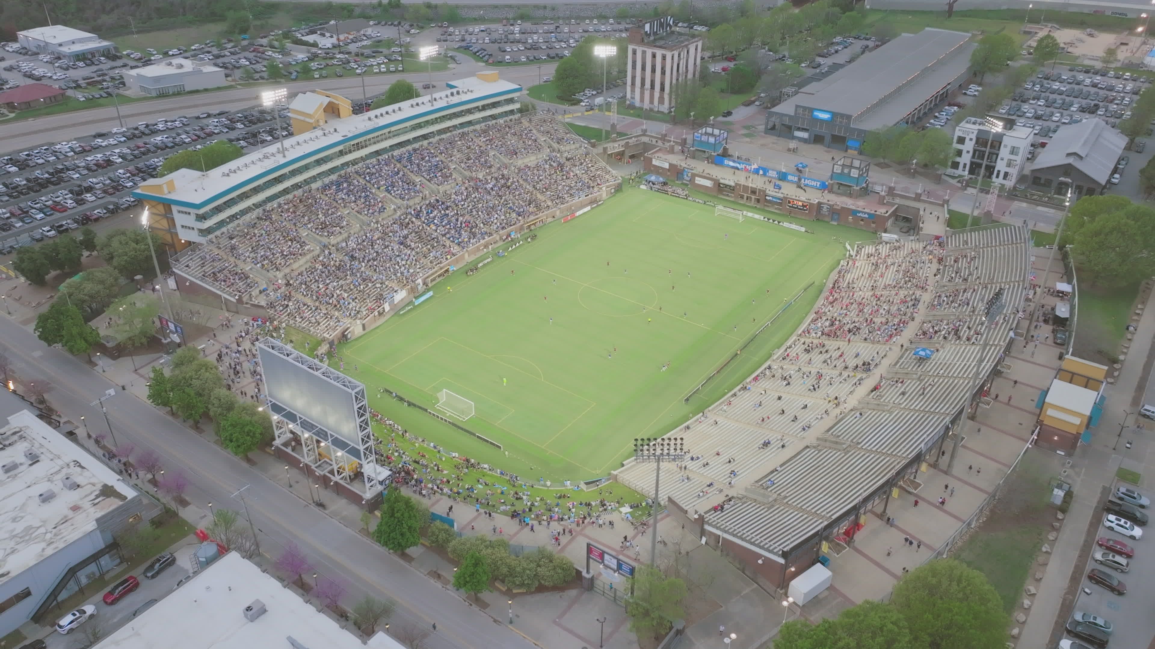 Aerial View of Crowded Outdoor Stadium at Twilight Free Stock Video ...