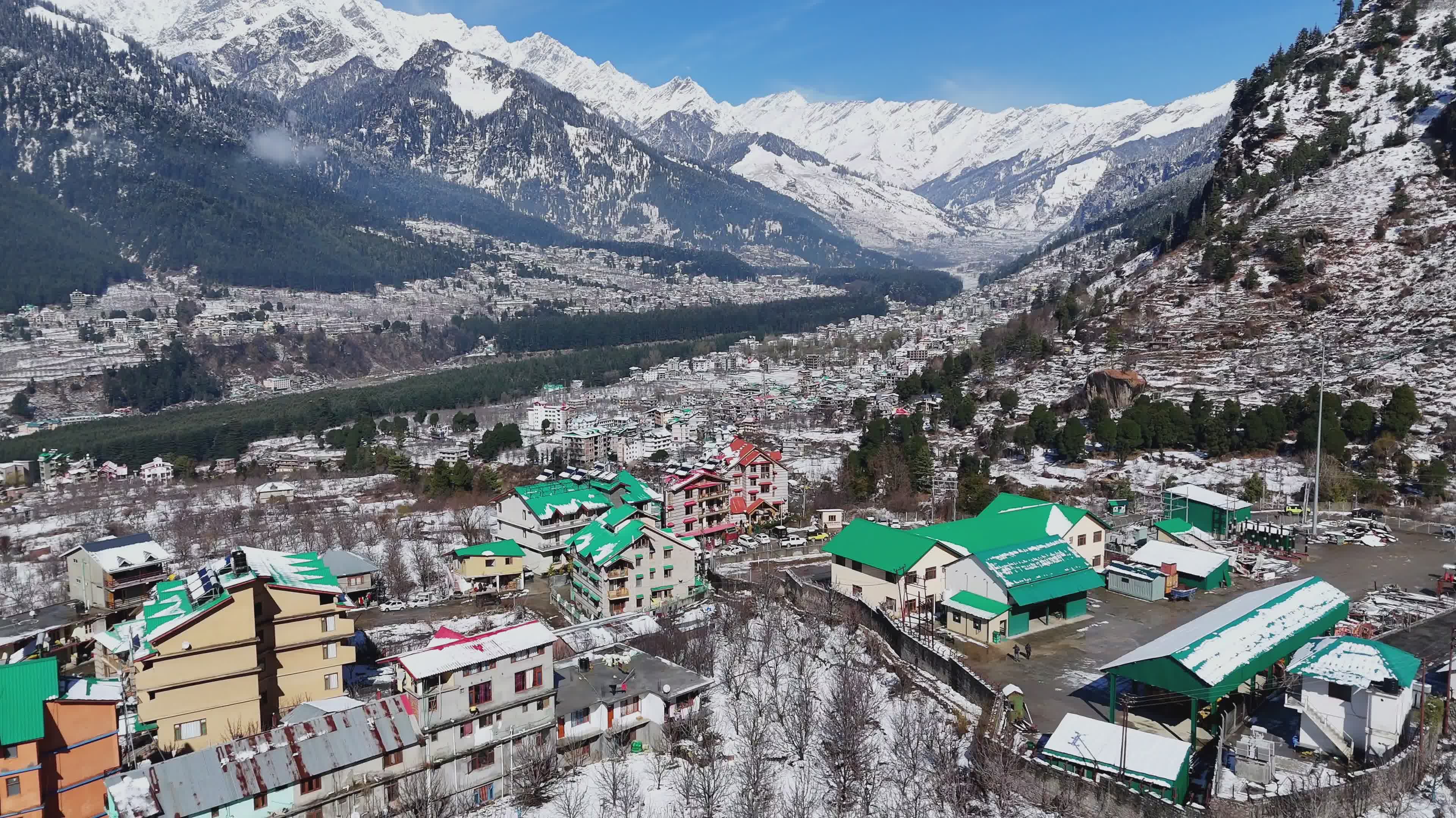 Aerial Winter Landscape in Himalayan Town Free Stock Video Footage ...