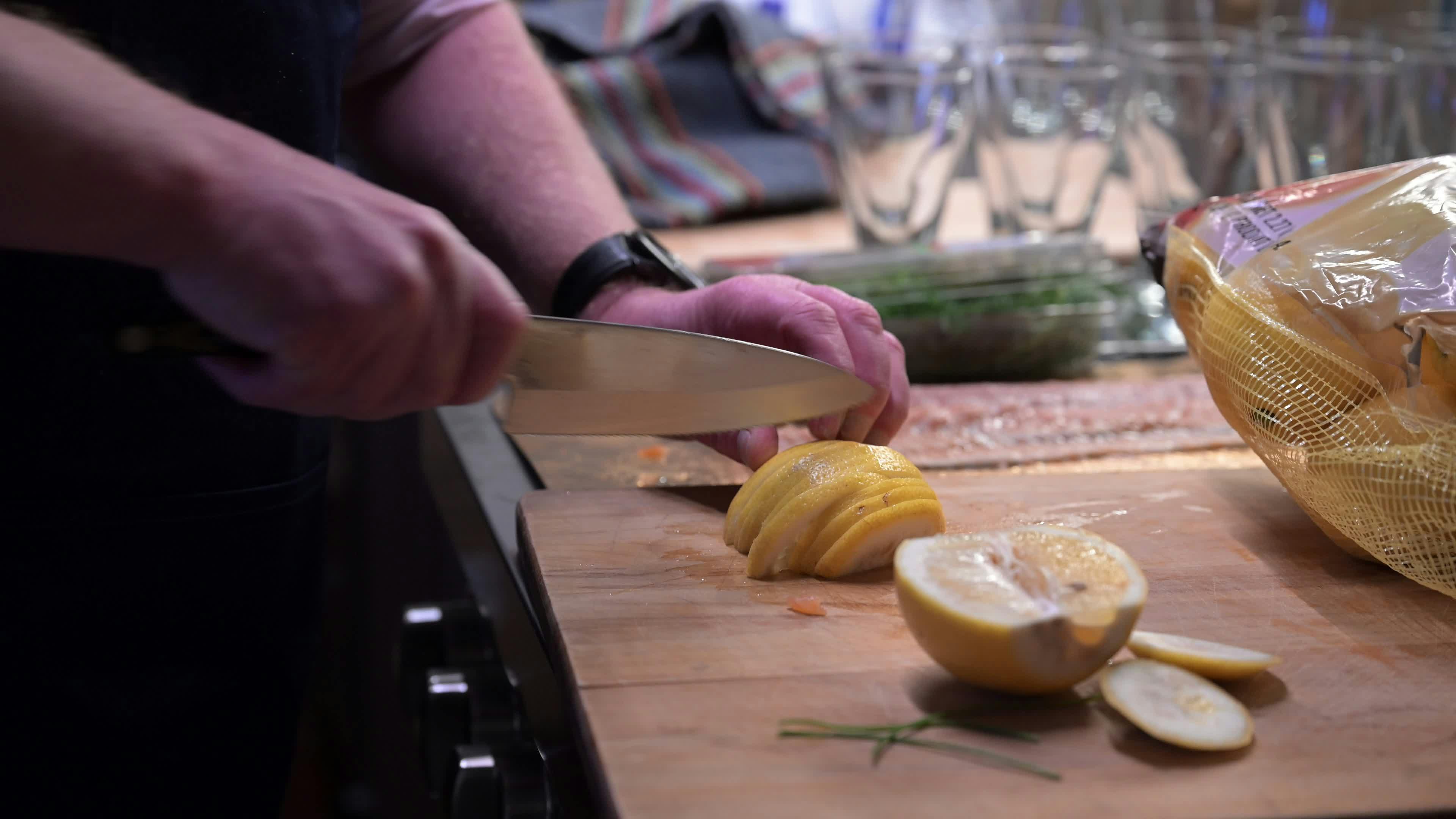 Chef Slicing Fresh Lemons in Kitchen Free Stock Video Footage, Royalty ...