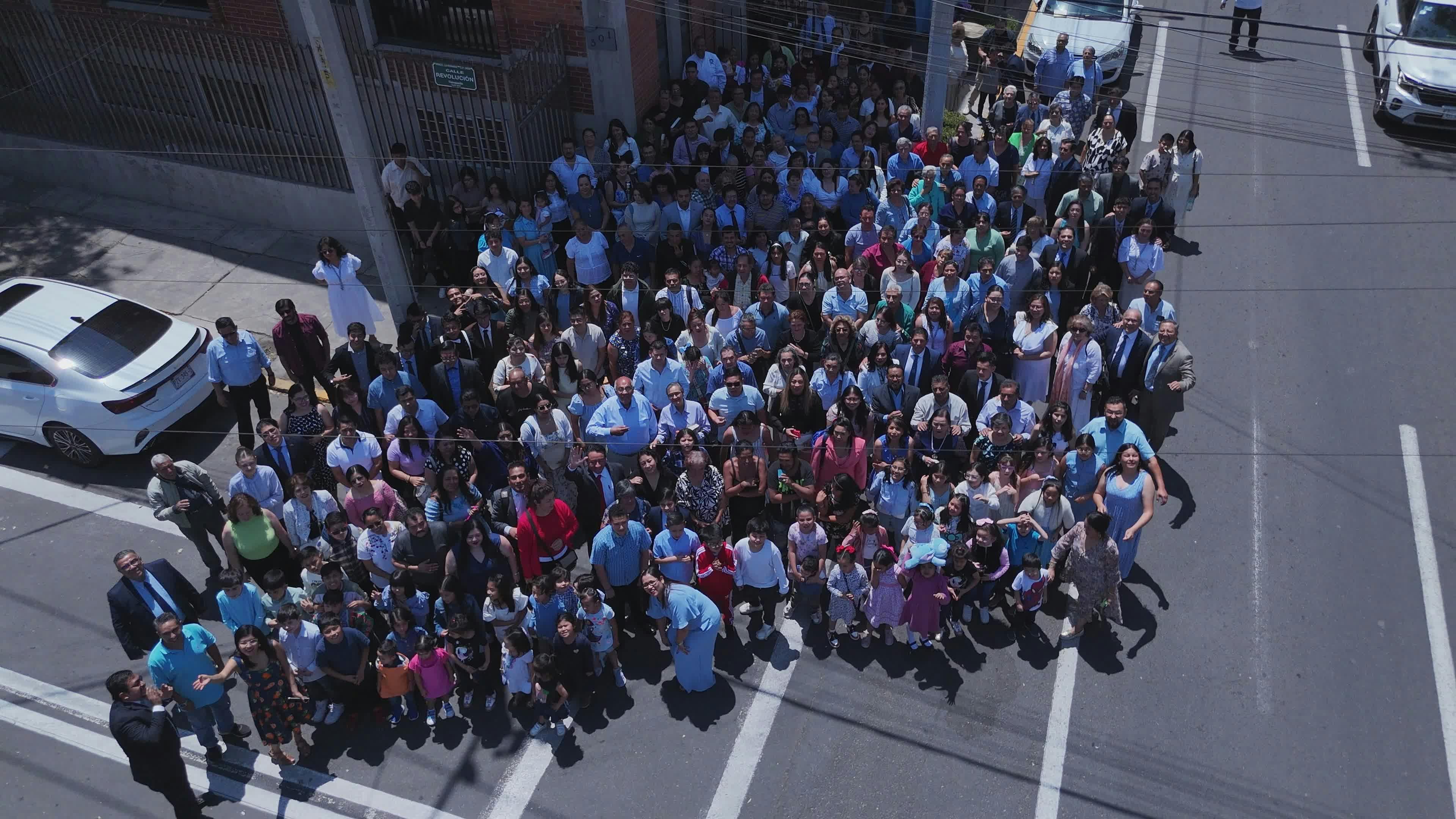 Large Group Gathering on City Street Aerial View Free Stock Video ...