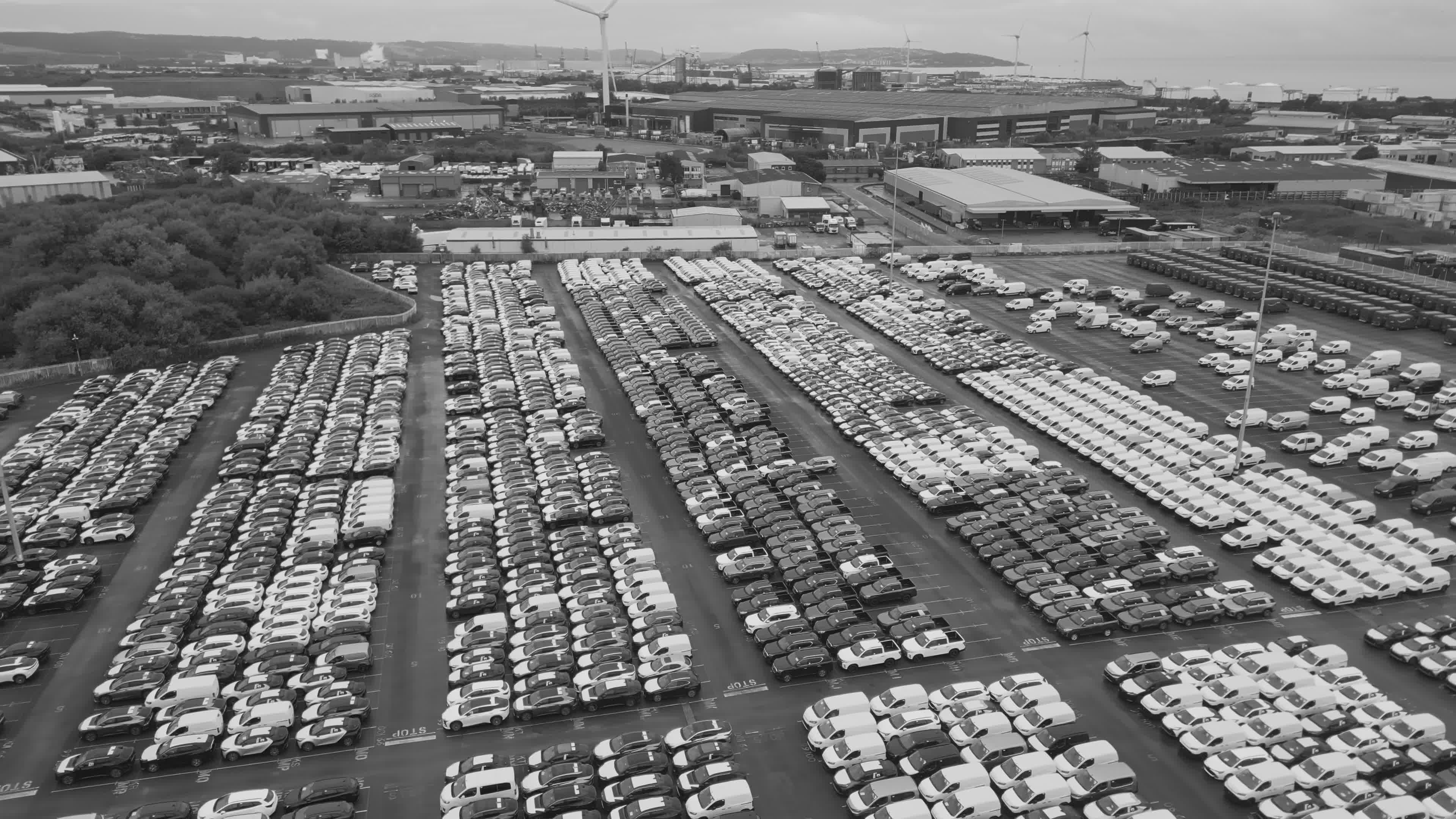 Aerial View of Large Industrial Car Lot Free Stock Video Footage ...
