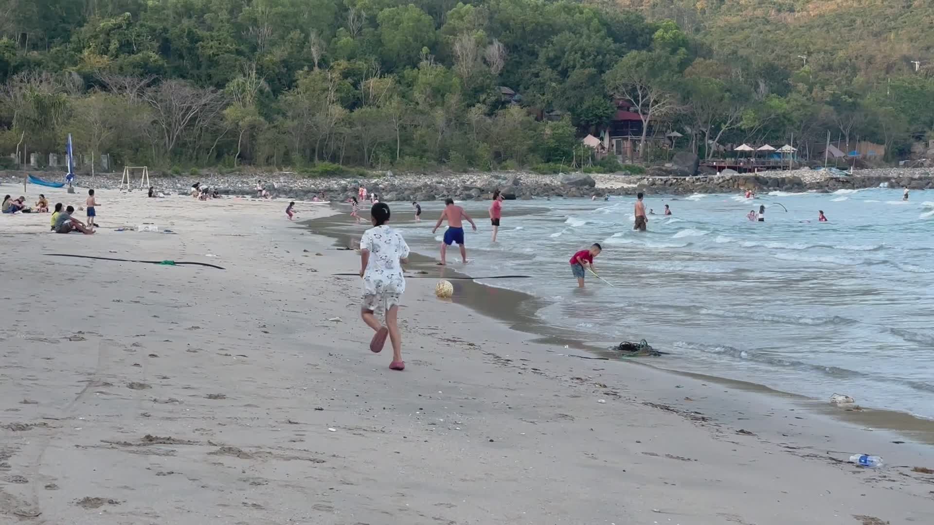 Sunny Day at Tropical Beach with Families and Kids Free Stock Video ...