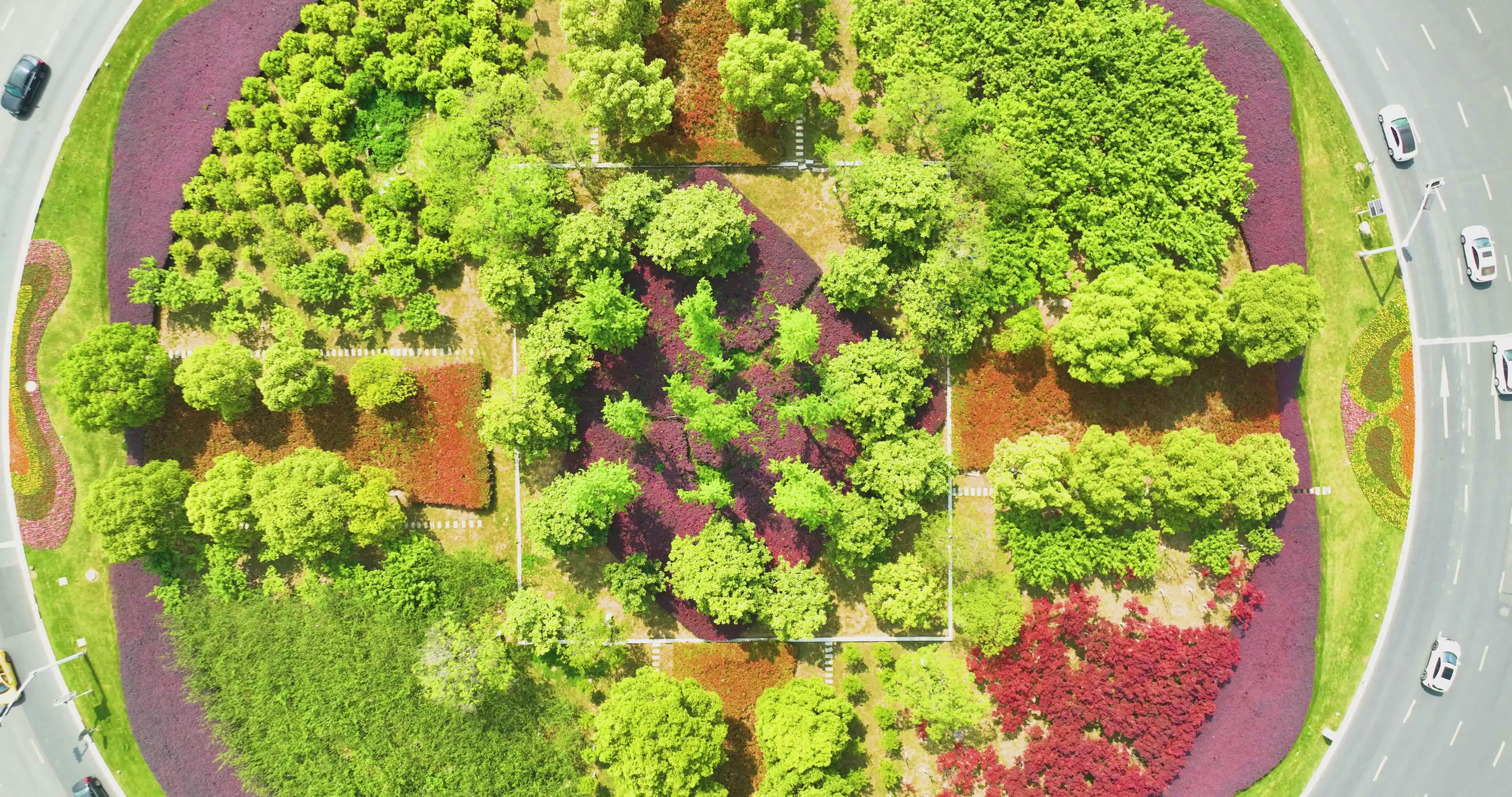 Aerial View of Urban Roundabout Garden Free Stock Video Footage ...