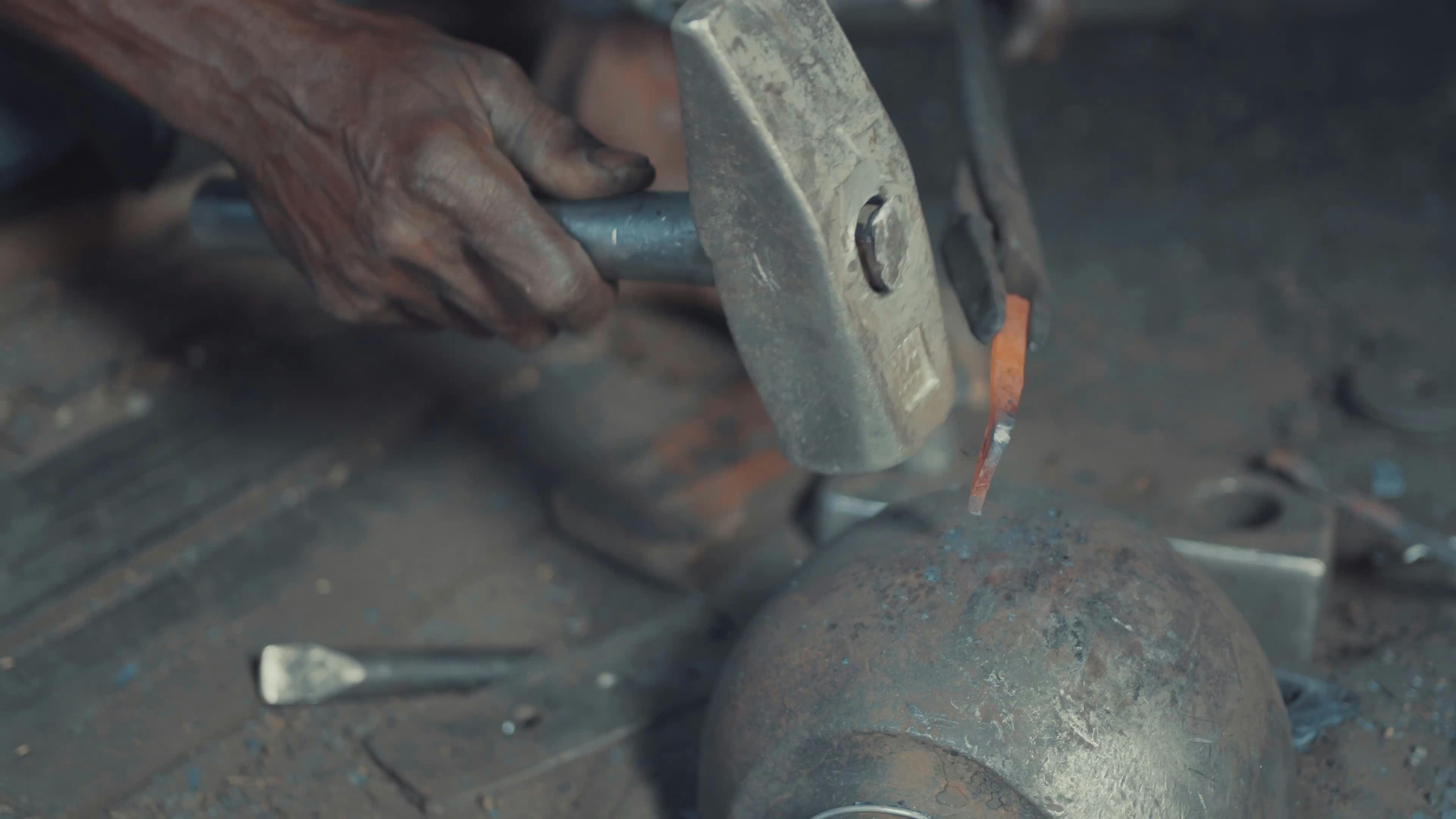 Blacksmith Hammering Metal in Workshop Free Stock Video Footage ...