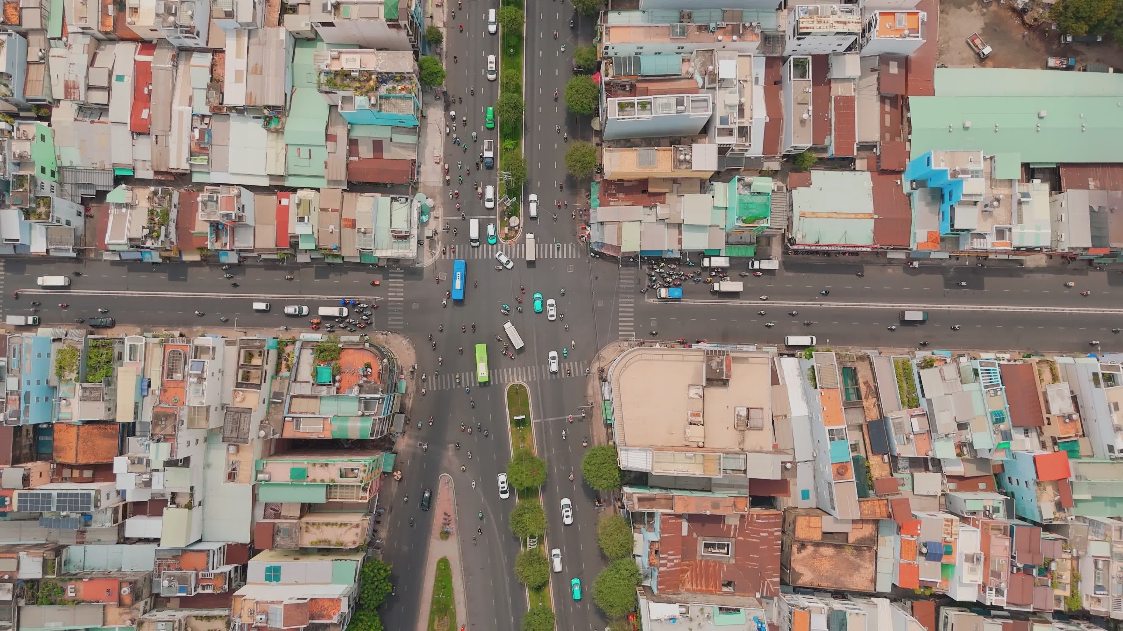 Aerial View of Urban Vietnamese Intersection Free Stock Video Footage ...