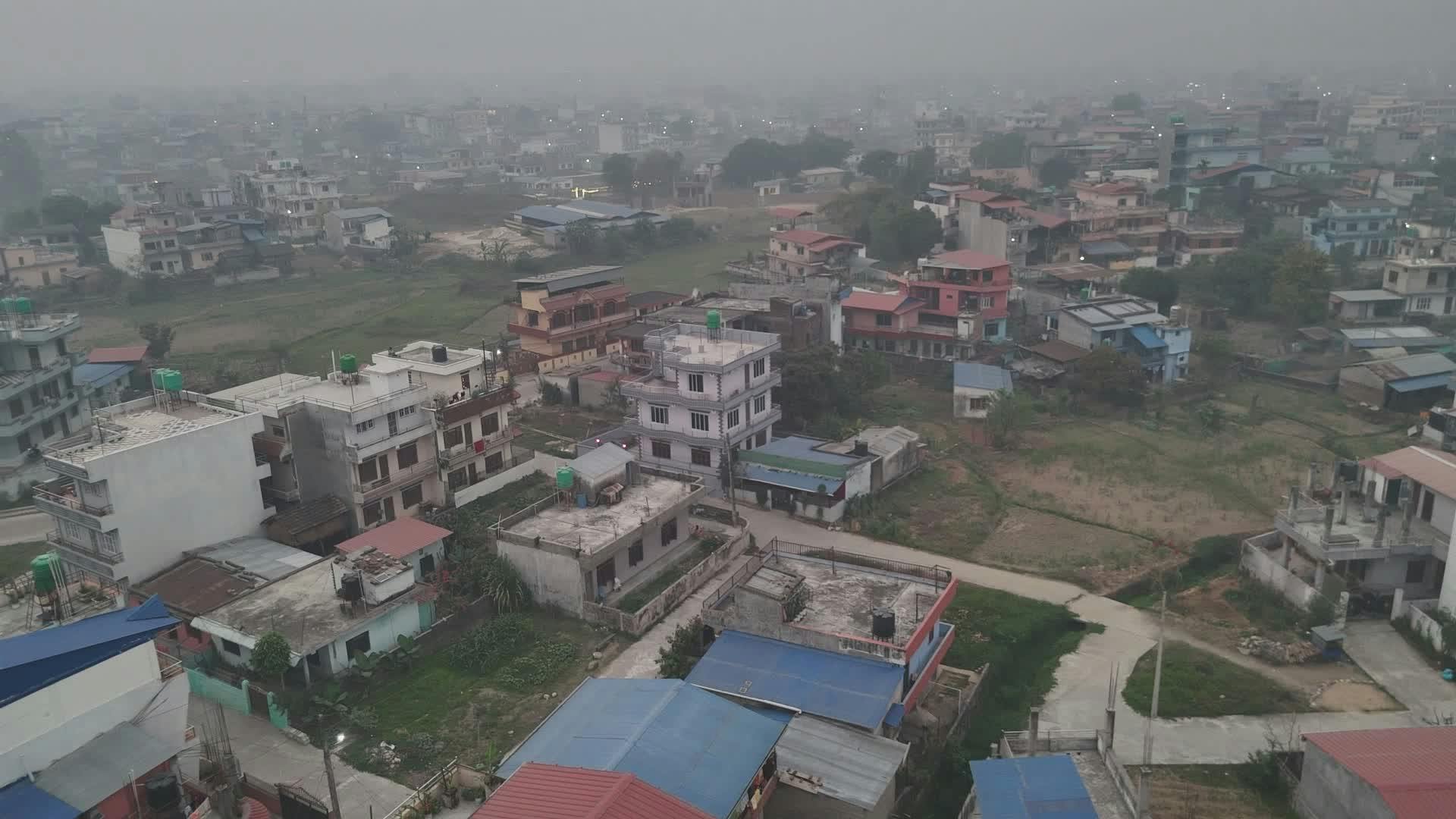Aerial View of Urban Sprawl in Foggy Cityscape Free Stock Video Footage ...