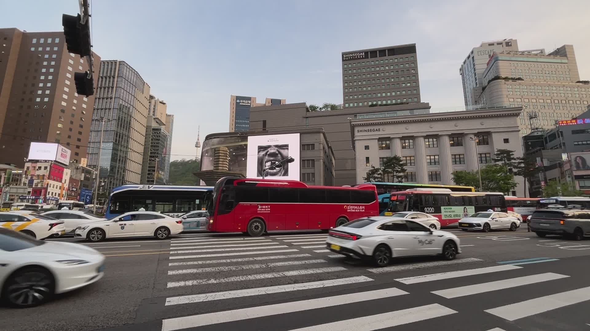 Dynamic Urban Traffic Scene in Seoul City Center Free Stock Video ...