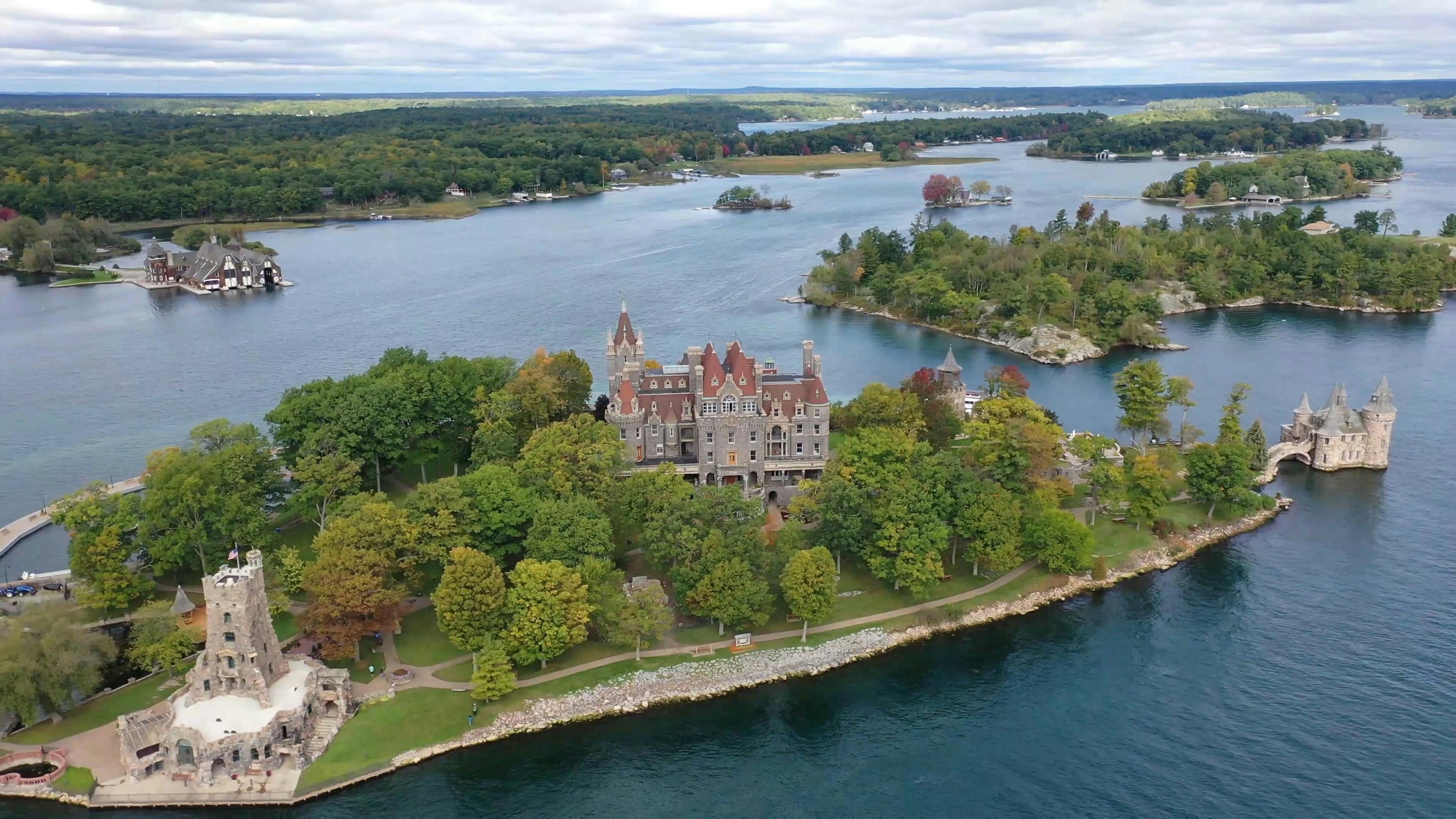 Drone Footage Of A Castle On An Island In Saint Lawrence River · Free ...