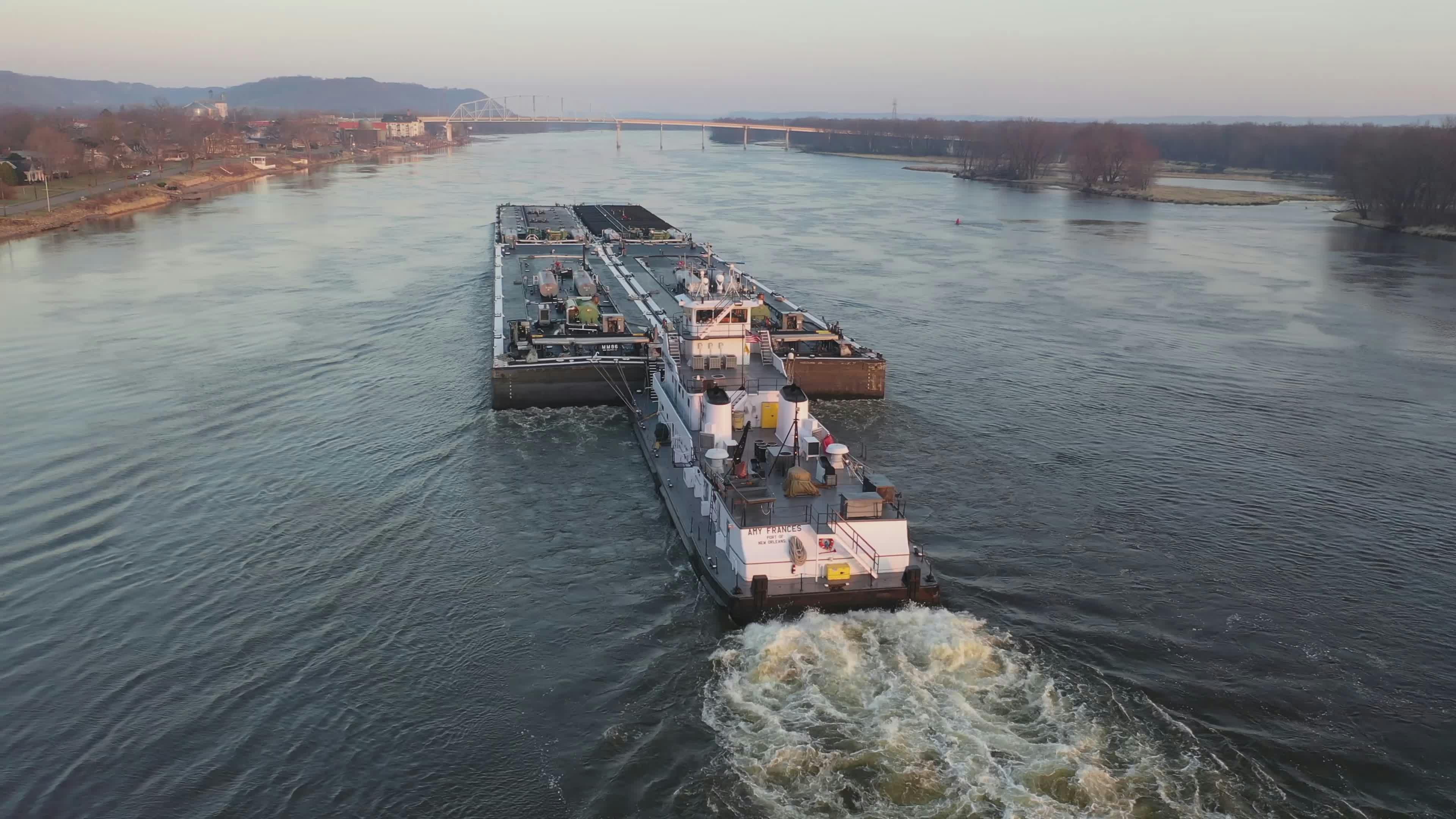 Aerial View of Cargo Barge on Mississippi River Free Stock Video ...