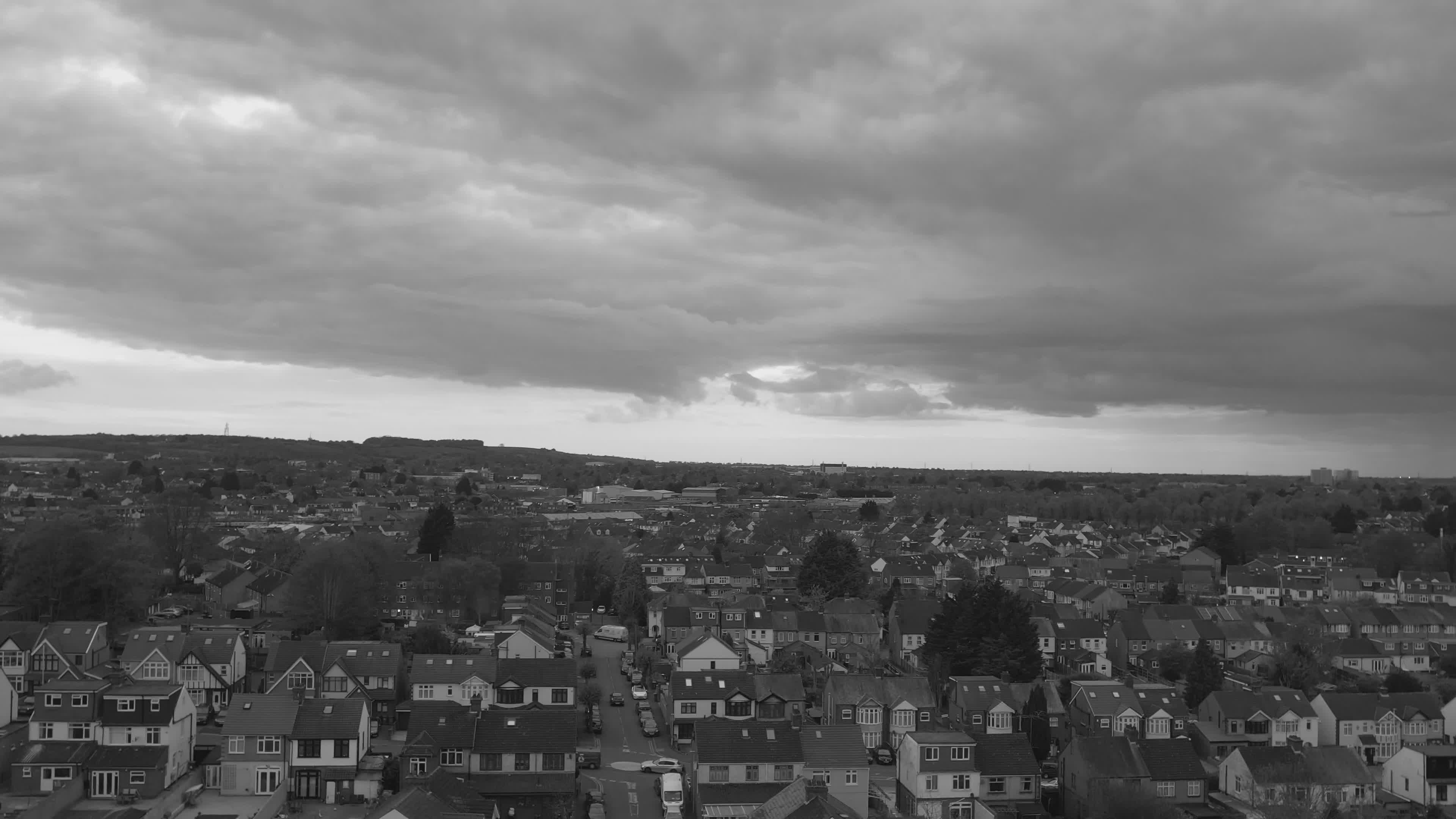 Aerial View of Overcast Town in Black and White Free Stock Video ...