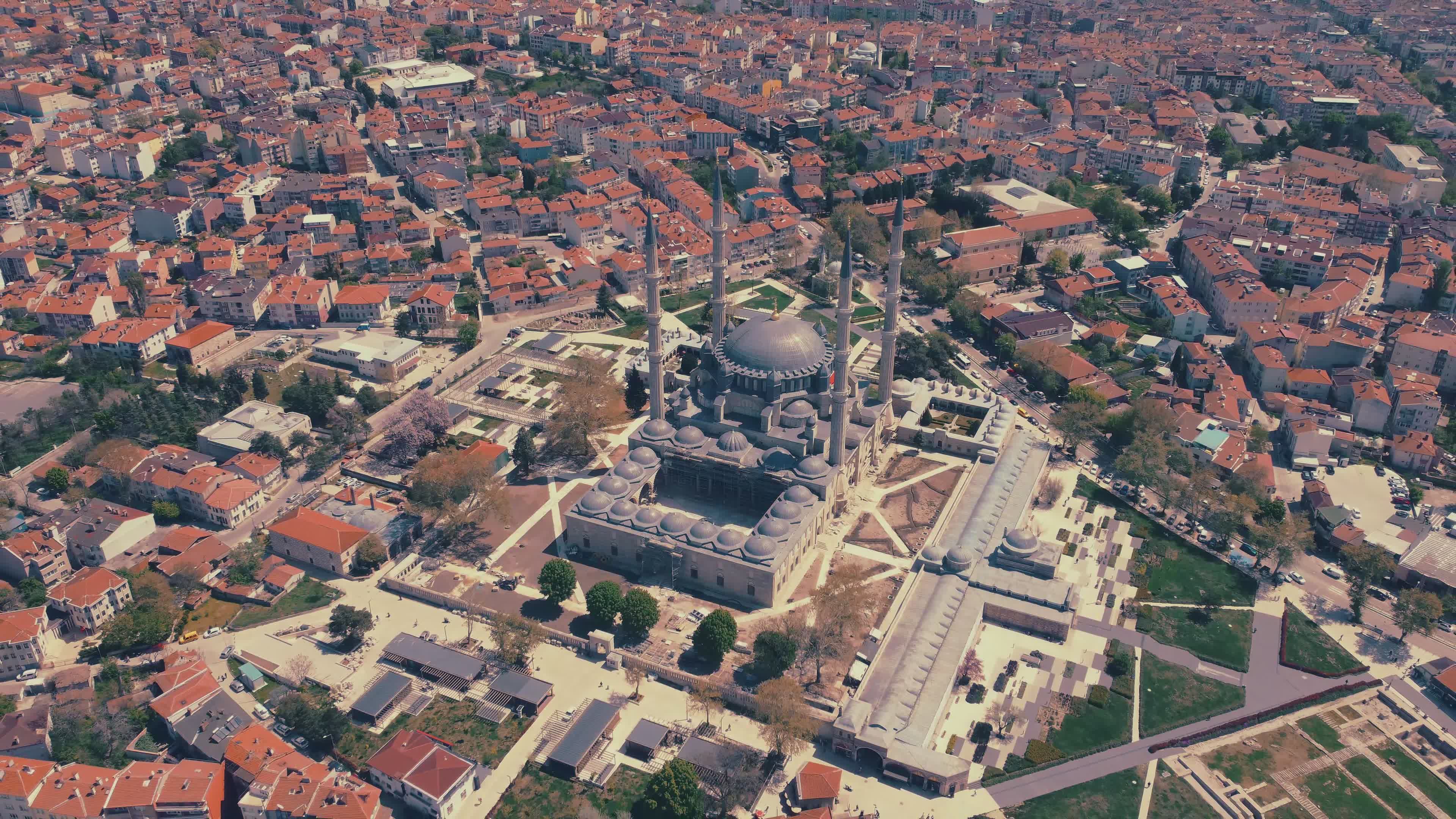 Aerial View of Selimiye Mosque, Edirne in 4K Free Stock Video Footage ...