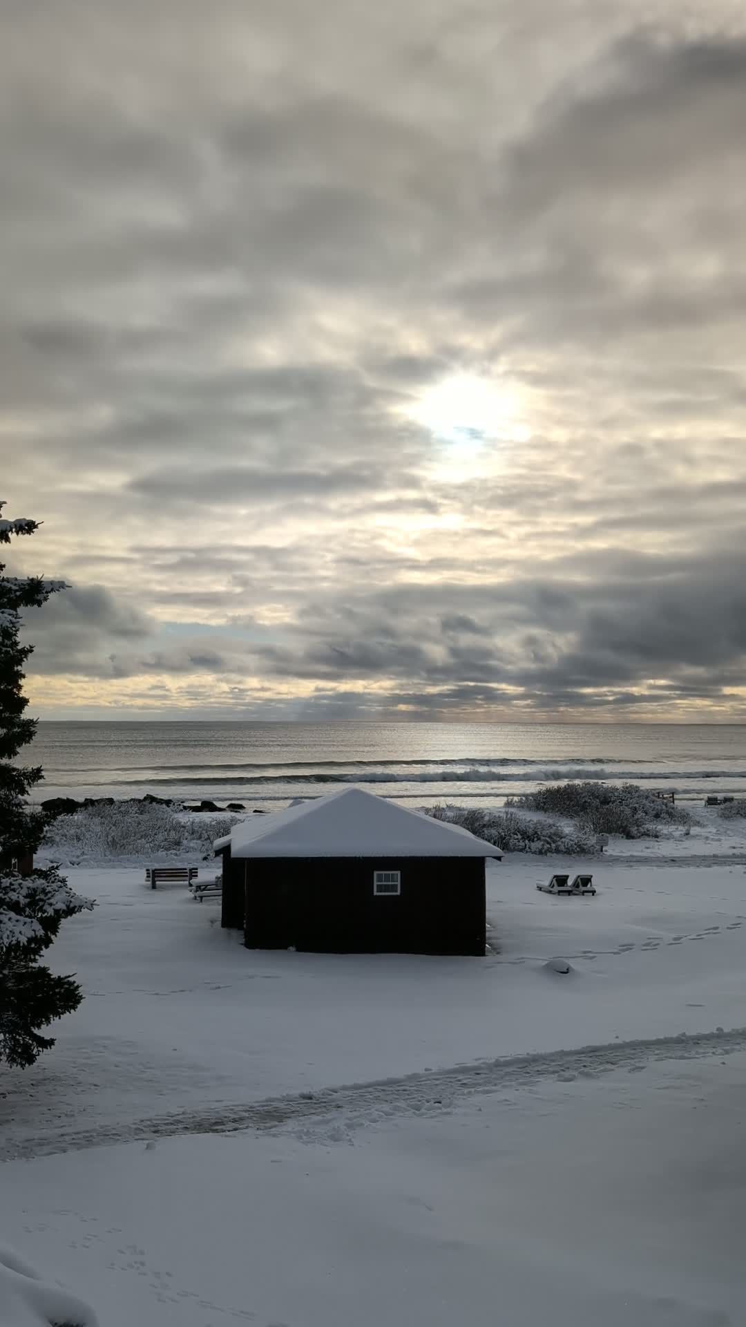 Winter Coastal Scene with Snowy Beach and Ocean Free Stock Video ...