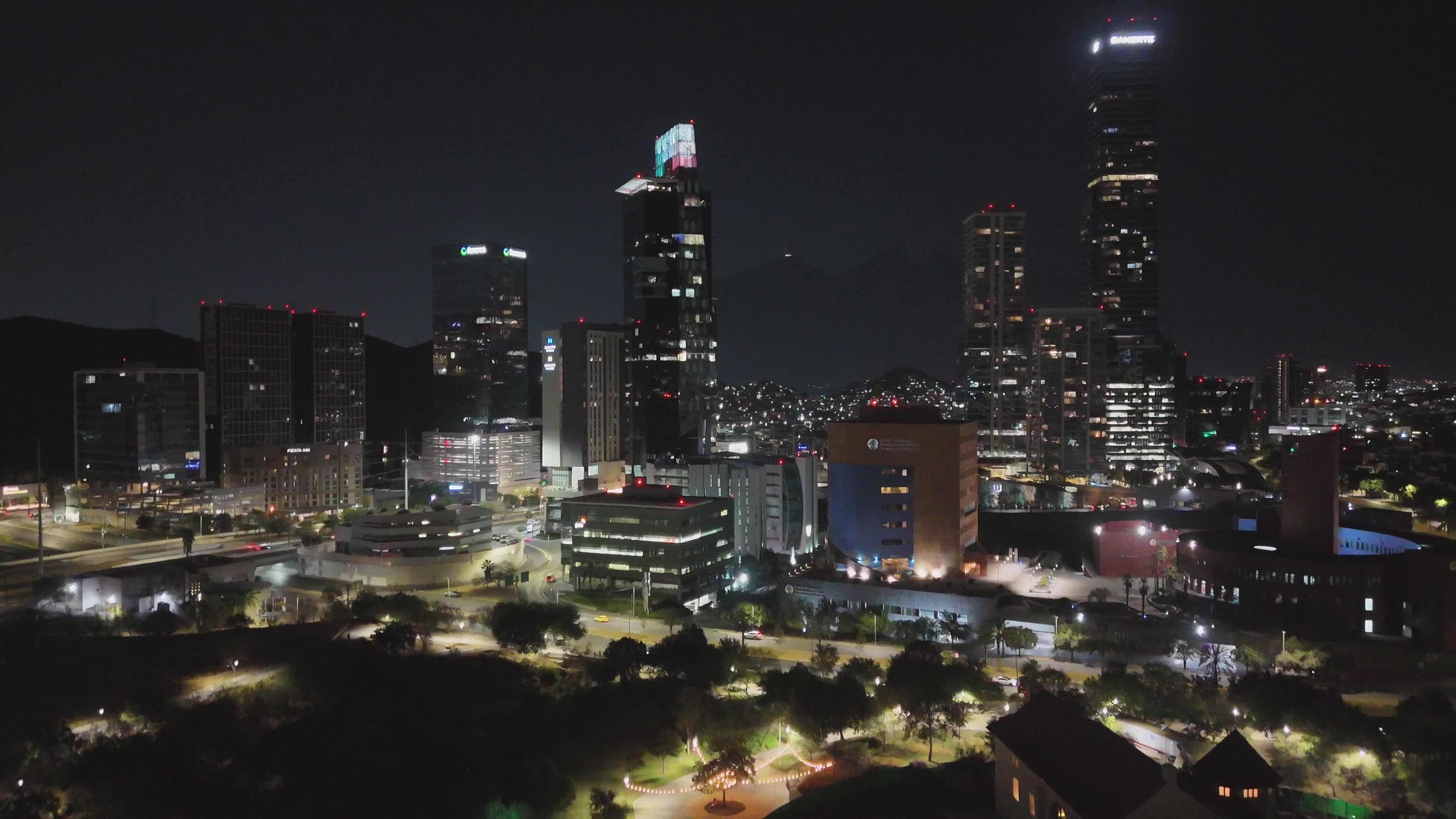 Monterrey Night Skyline with Illuminated Skyscrapers Free Stock Video ...