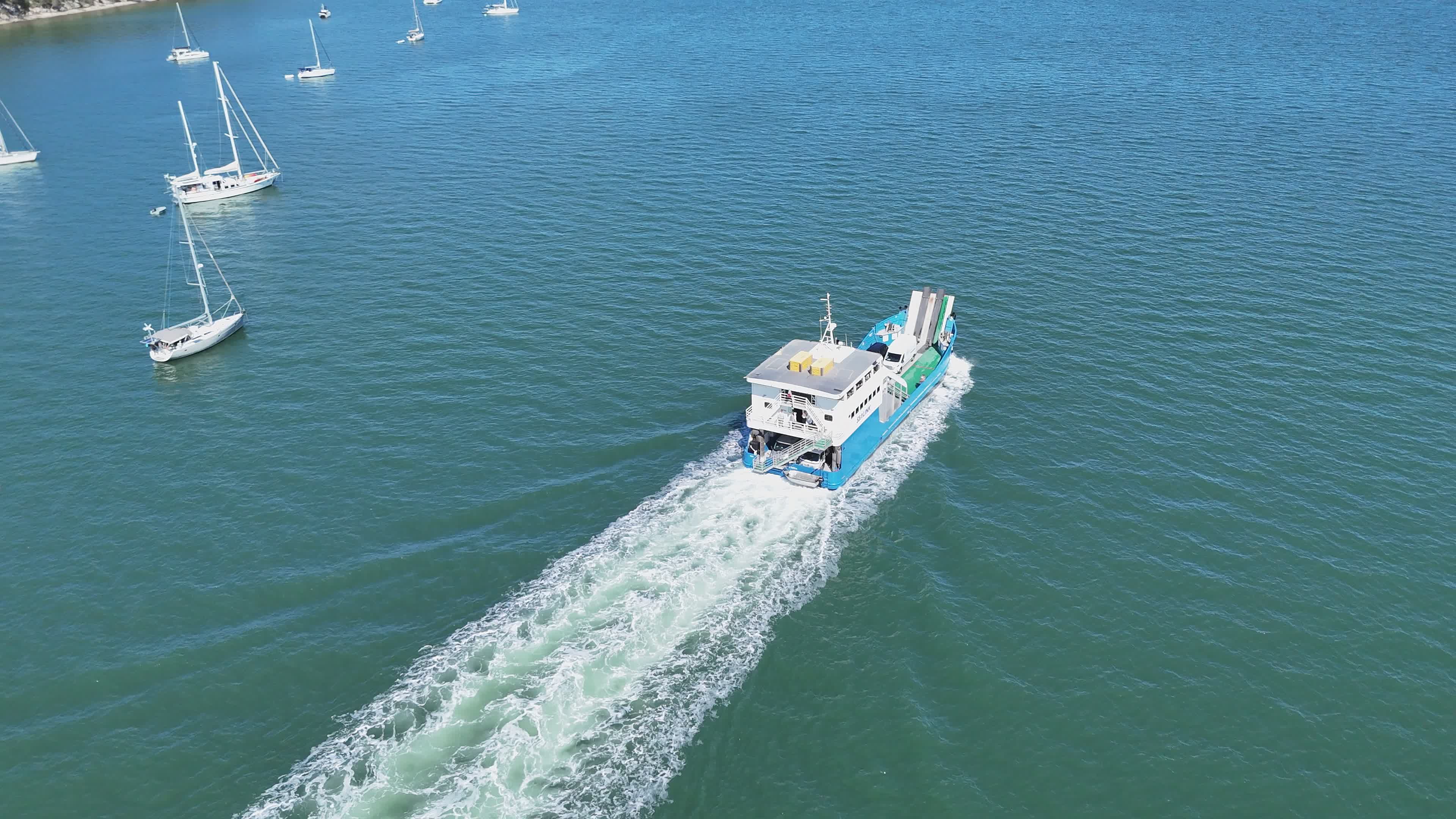 Aerial View of a Ferry in Open Blue Waters Free Stock Video Footage ...