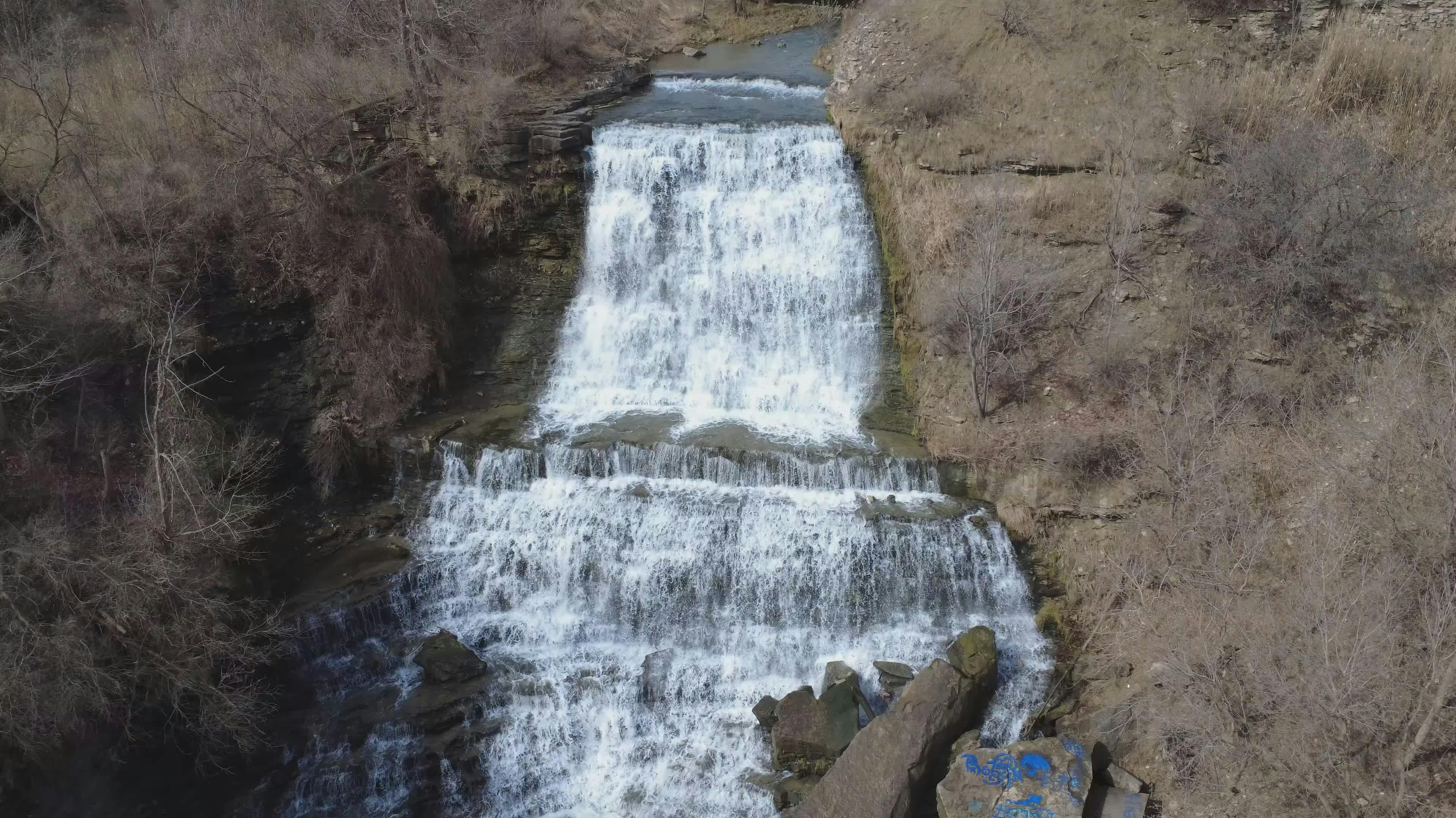 Aerial View of Majestic Waterfall in Forest Free Stock Video Footage ...