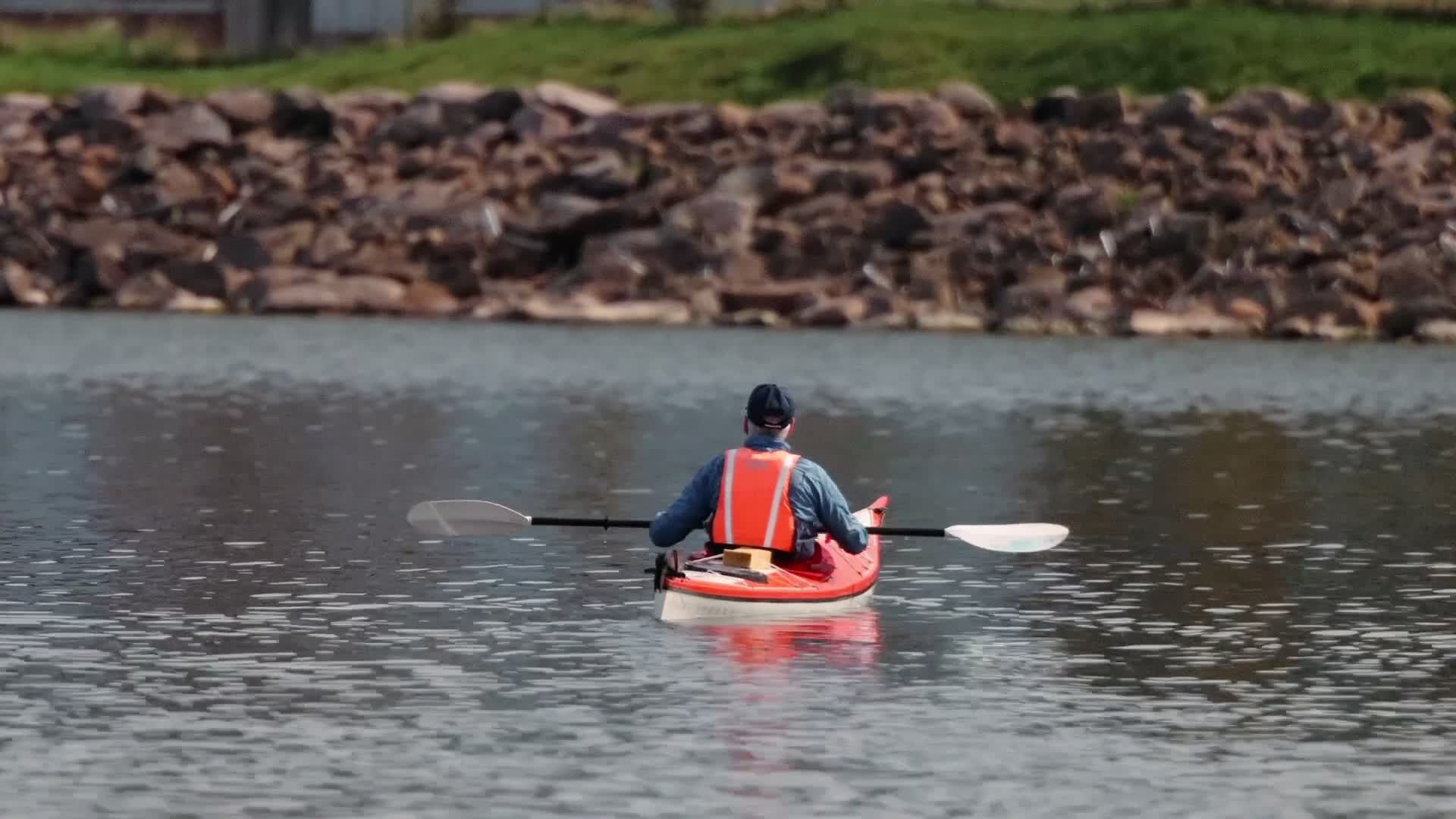 Solo Kayaker Exploring a Peaceful Lake Scene Free Stock Video Footage ...
