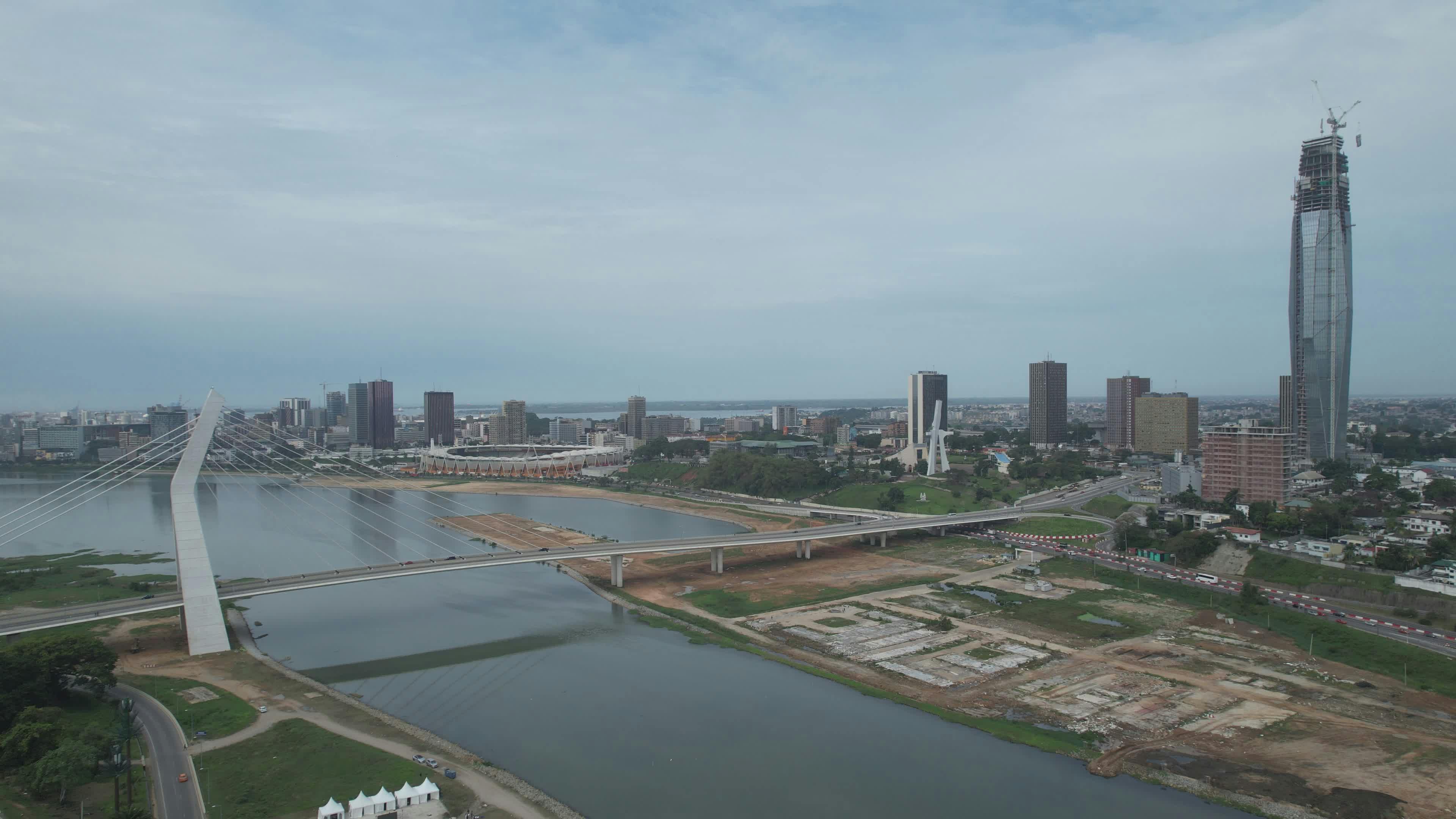Aerial View of Abidjan Skyline and Bridge Free Stock Video Footage ...