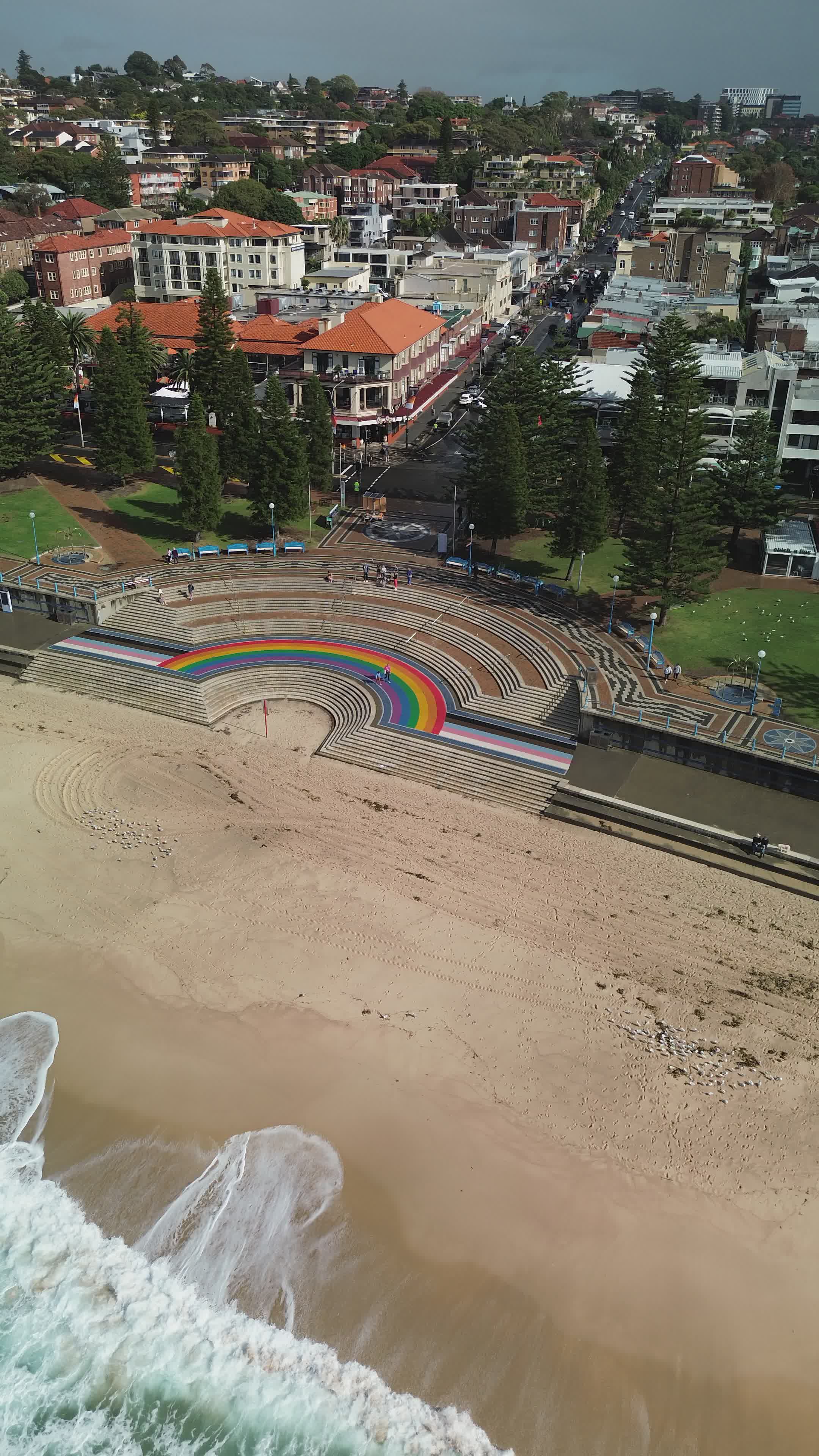 Aerial View of Vibrant Rainbow Beachfront Free Stock Video Footage ...