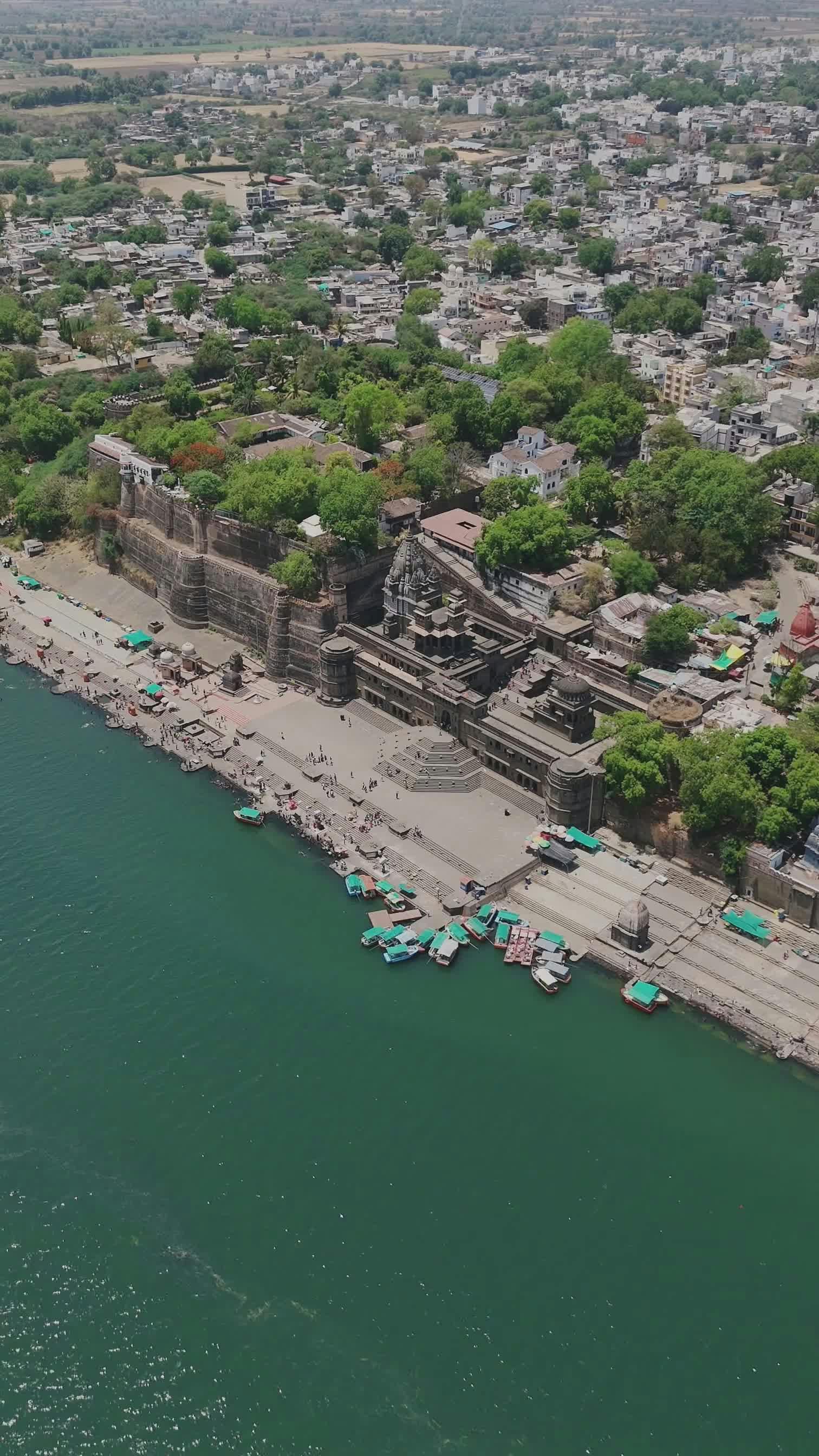Aerial View of Maheshwar Fort on Narmada Riverbank Free Stock Video ...