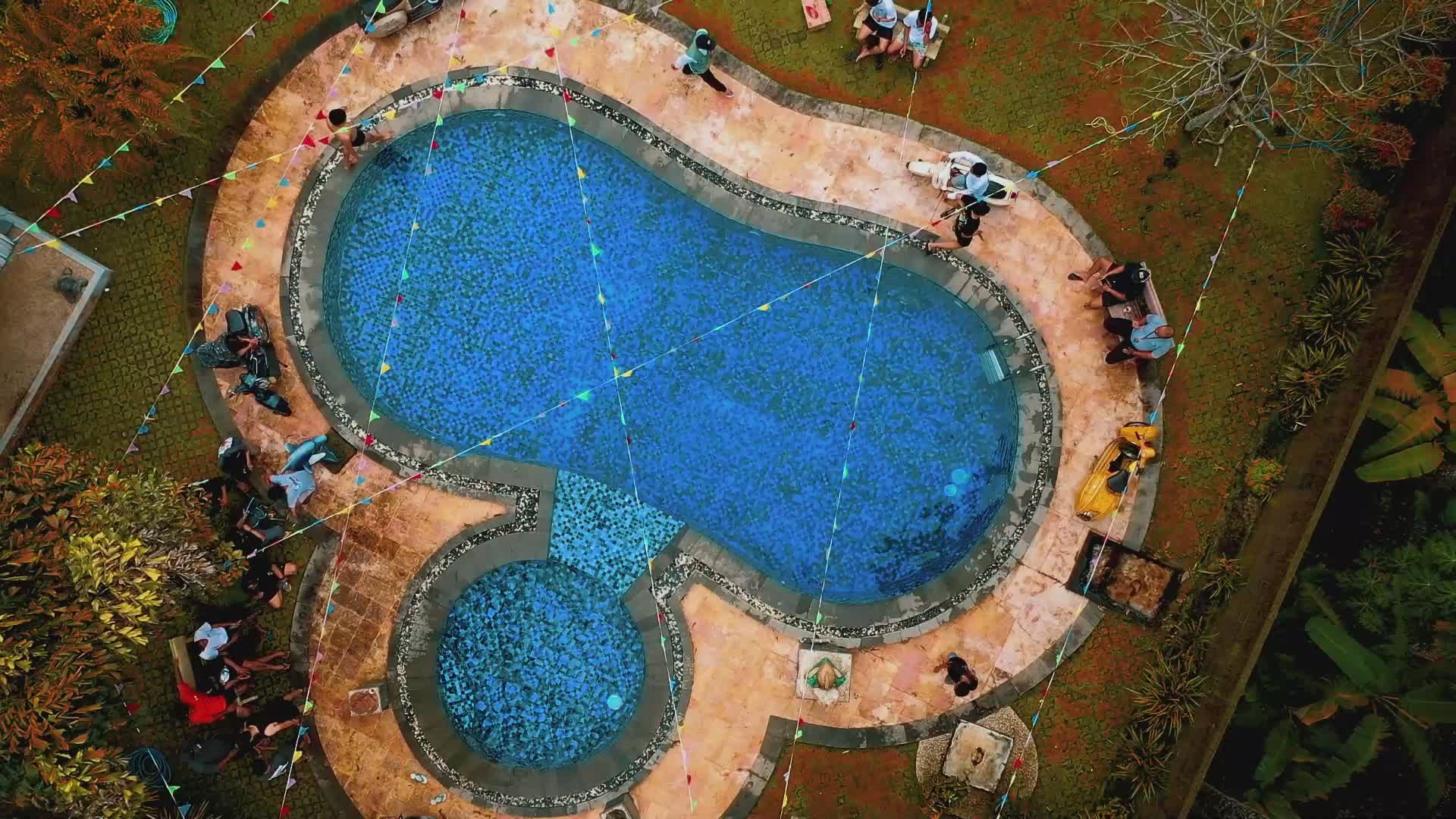 Aerial View of Scenic Villa Pool and Garden Free Stock Video Footage ...