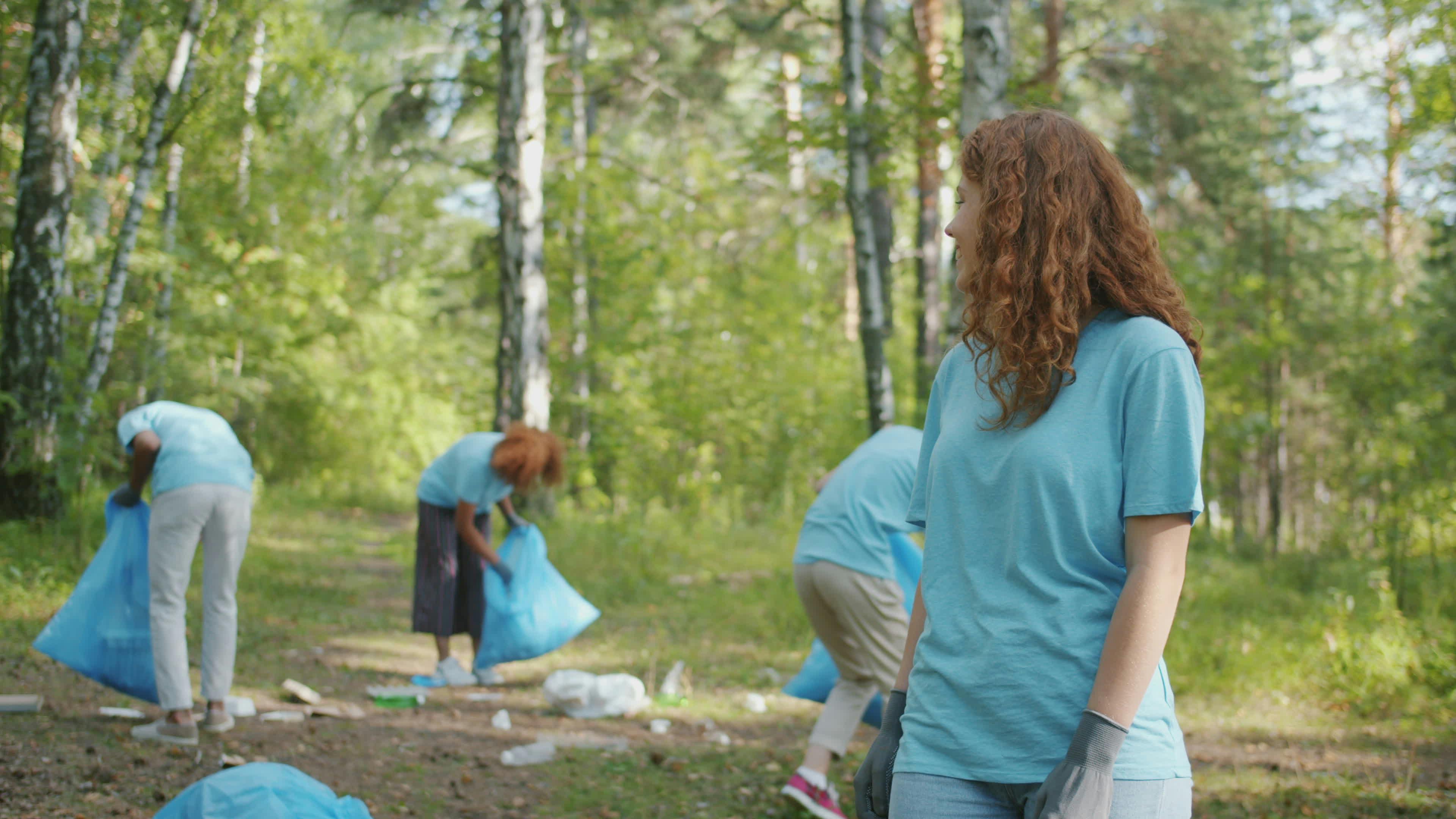Volunteers Cleaning Forest Pathway Efficiently Free Stock Video Footage ...