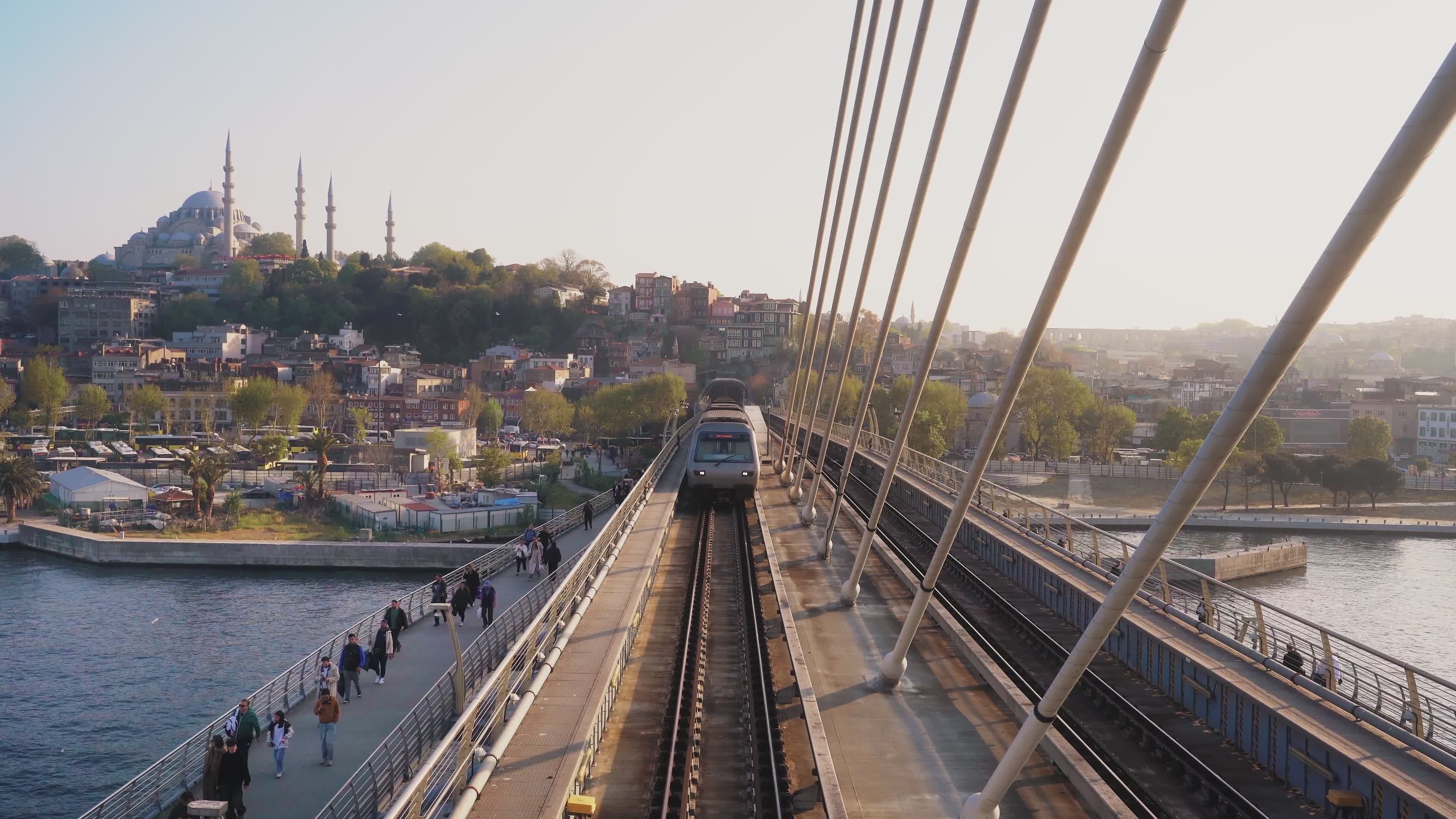 Istanbul Train Crossing Over Golden Horn Bridge Free Stock Video ...