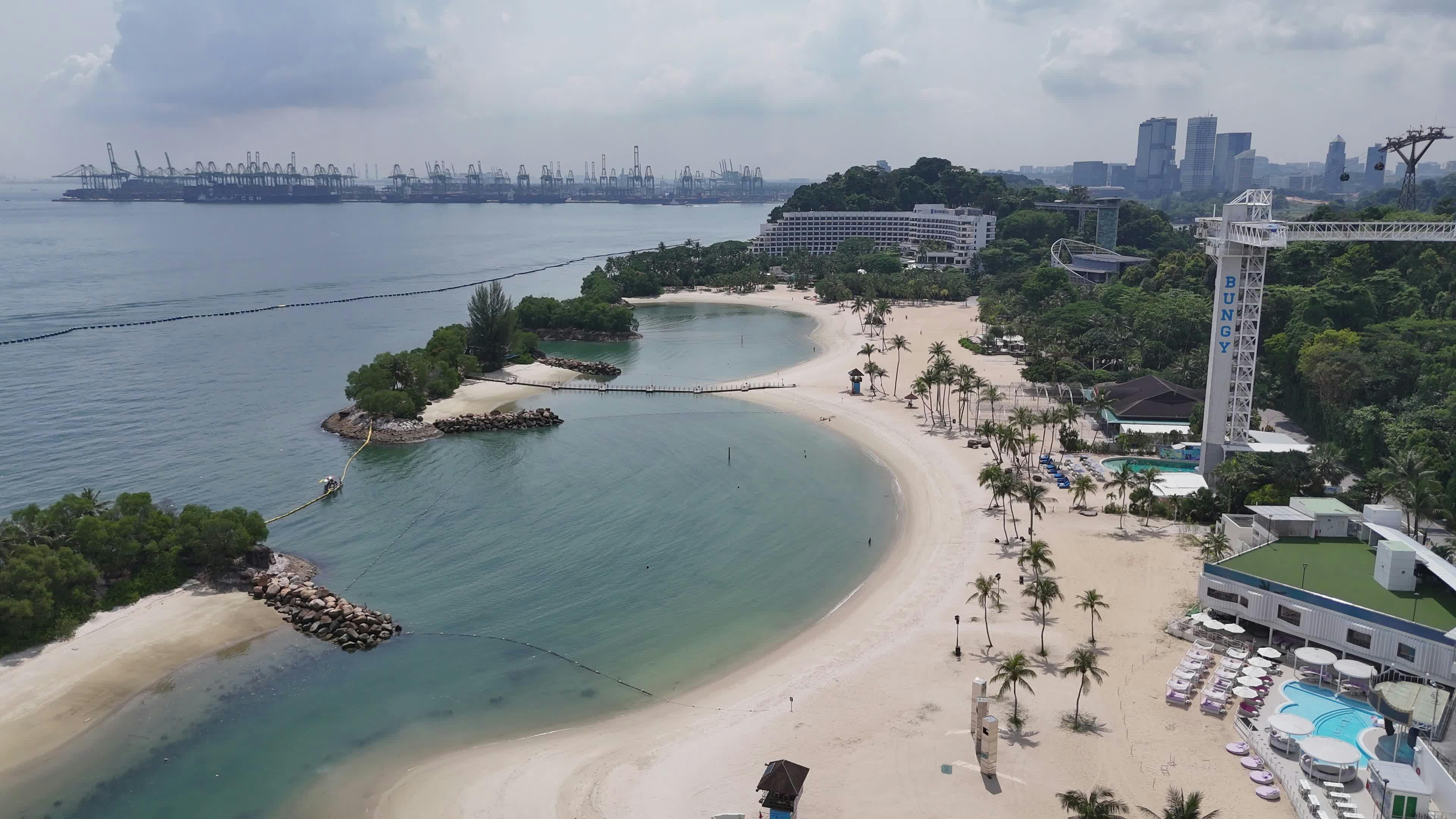 Aerial View of Sentosa Island, Singapore Beachfront Free Stock Video ...