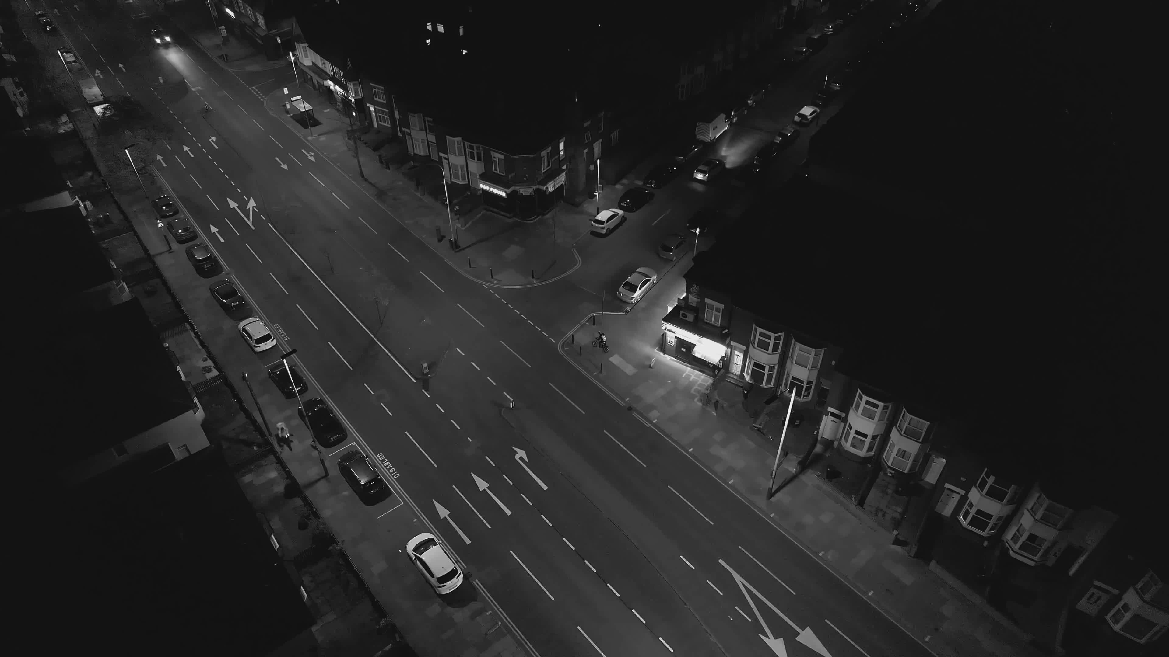 Aerial Night View of Quiet Urban Intersection Free Stock Video Footage ...