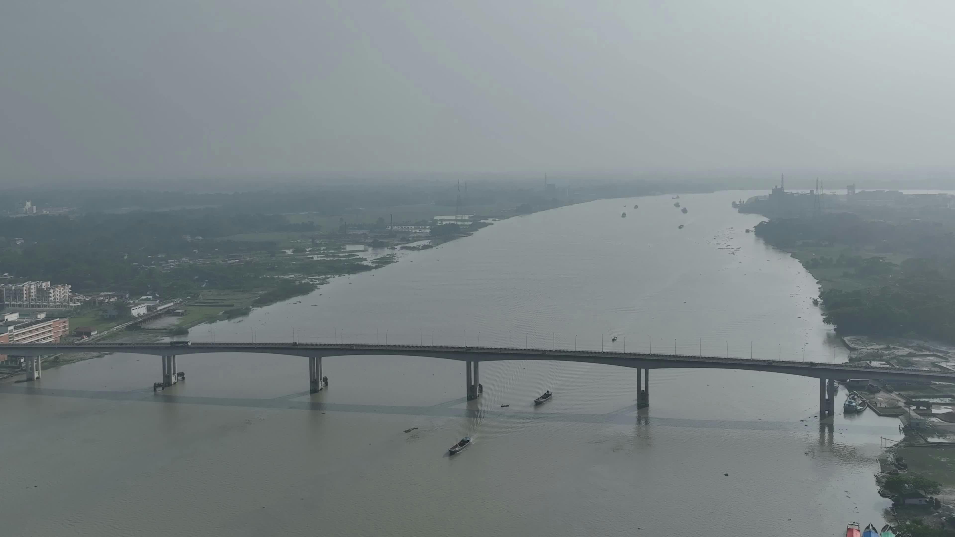 Aerial View of Barisal City and River Bridge Free Stock Video Footage ...