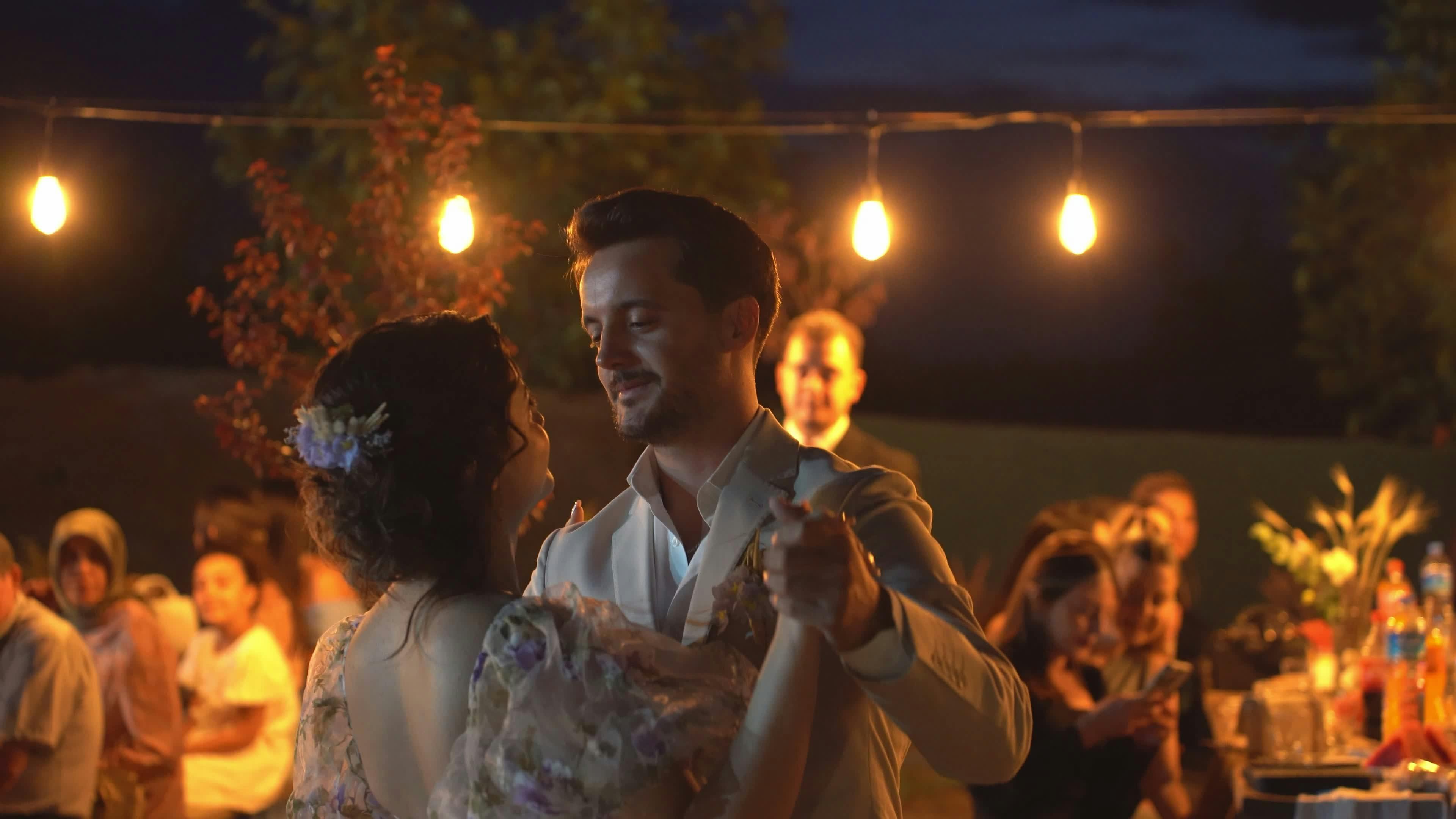 Charming Evening Dance Under String Lights Free Stock Video Footage ...