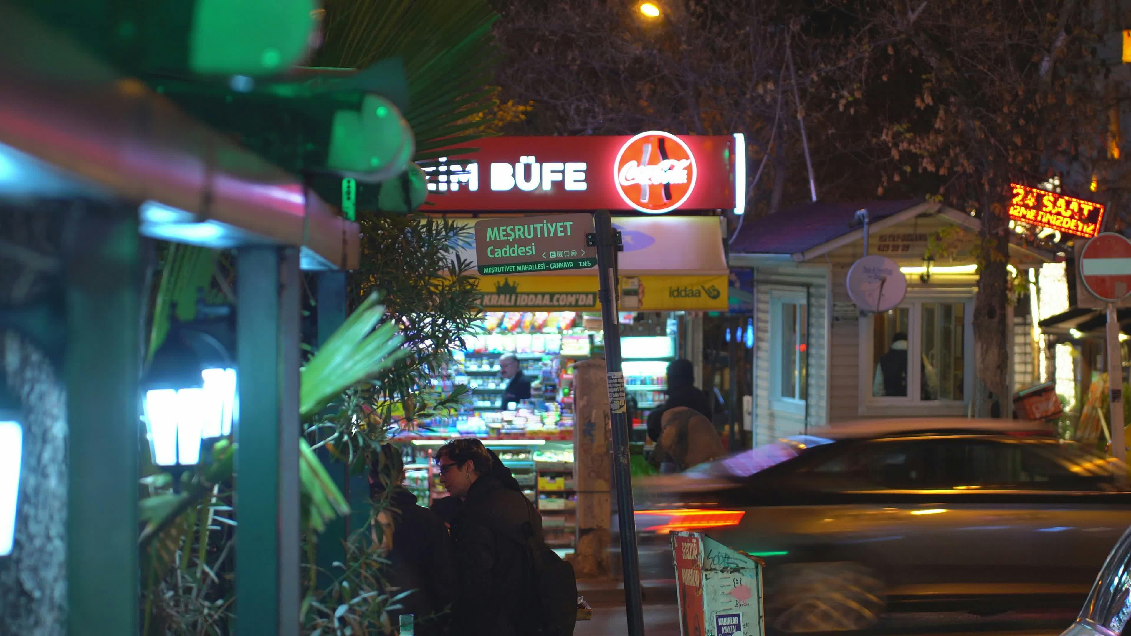 Nighttime Street Scene with Neon Signs Free Stock Video Footage ...
